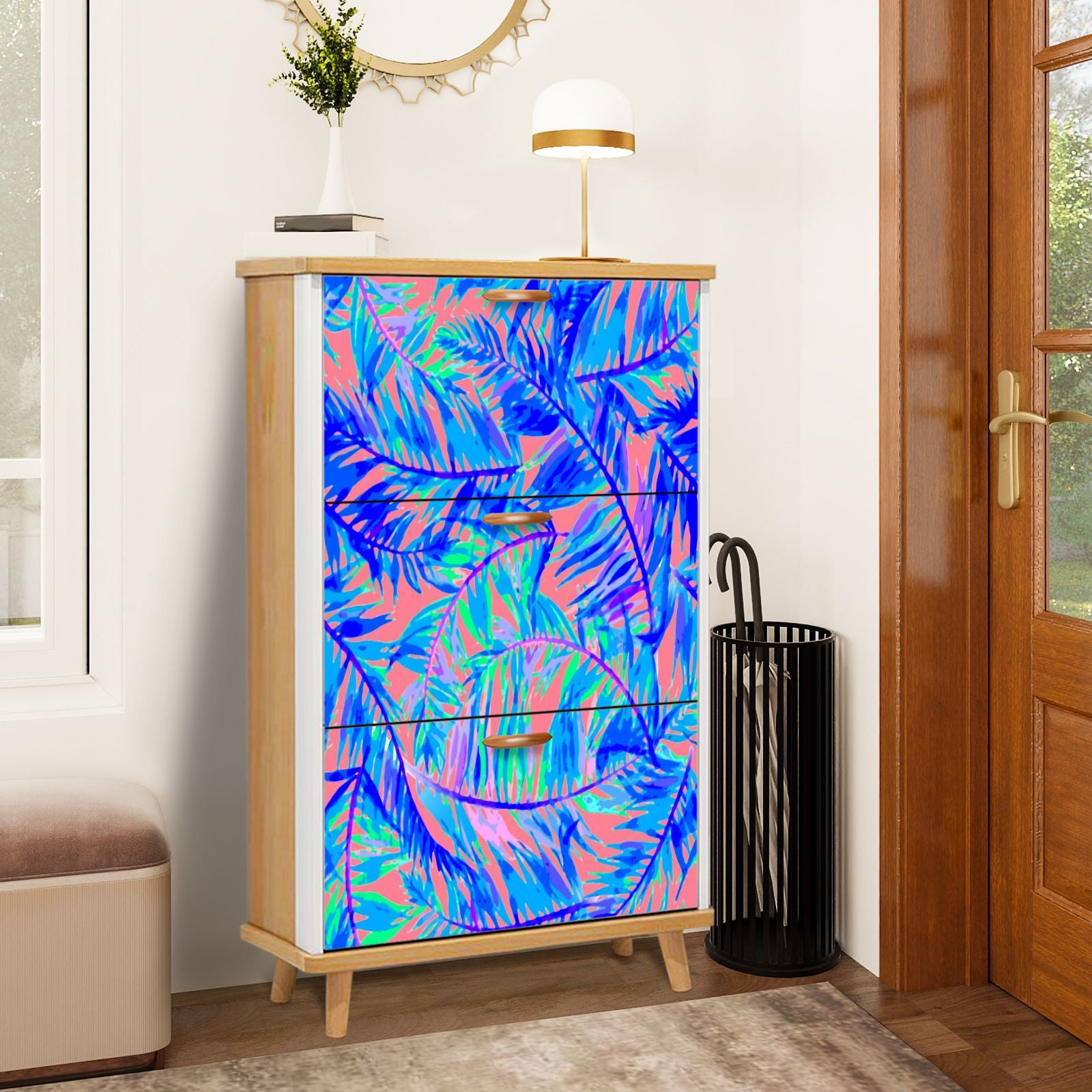 Shoe Storage Cabinet with 3 Flip Drawers for Entryway messy palm leaves ...