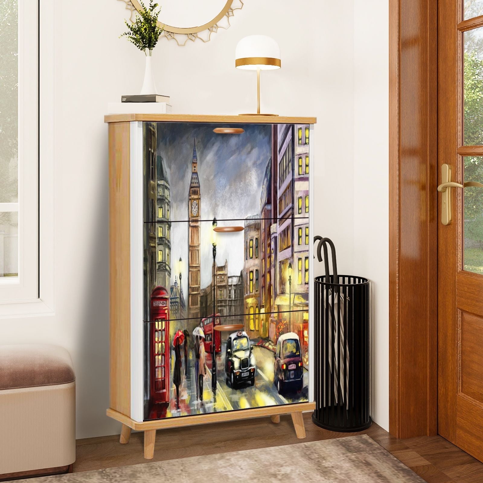 Shoe Storage Cabinet with 3 Flip Drawers for Entryway oil painting ...