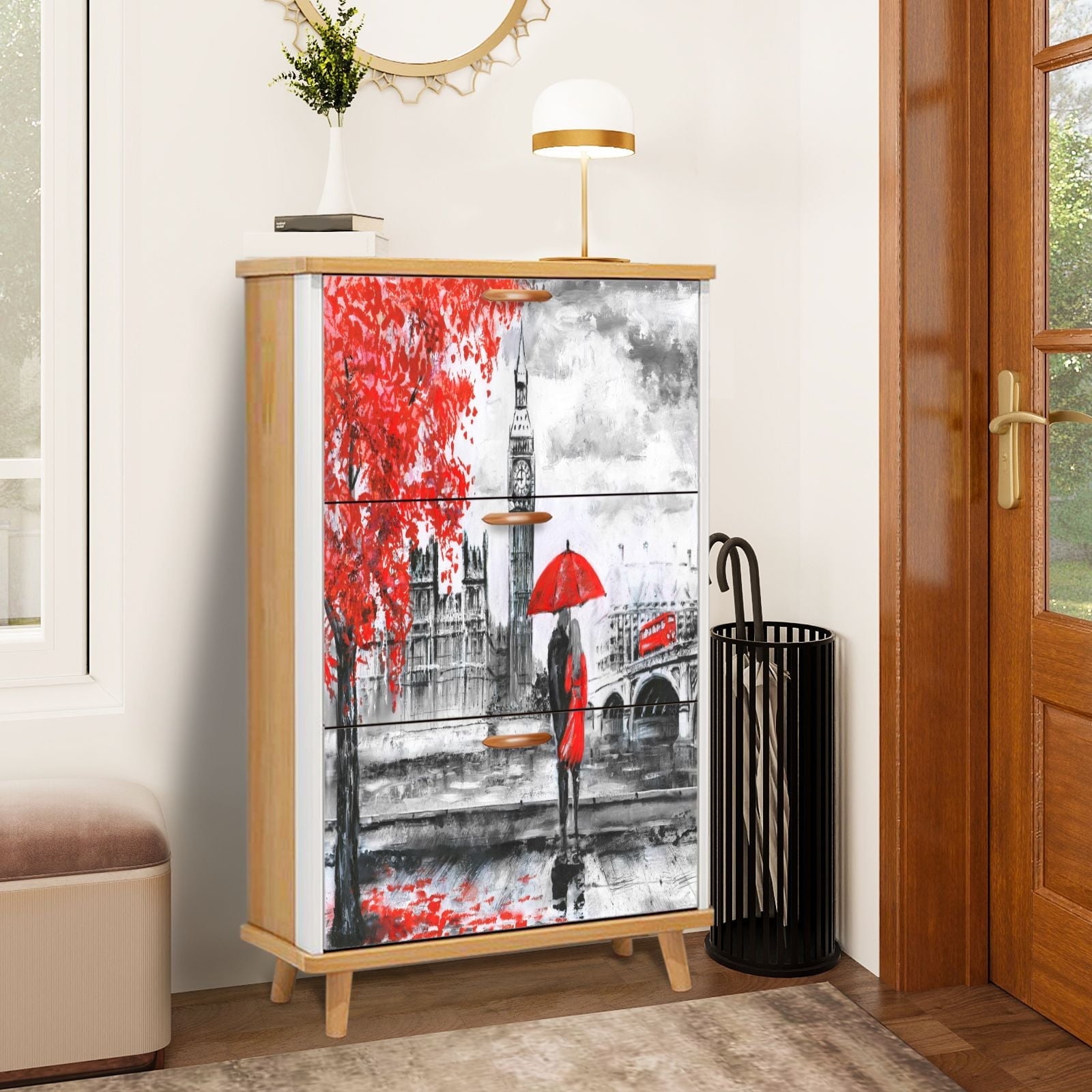 Shoe Storage Cabinet with 3 Flip Drawers for Entryway oil painting ...
