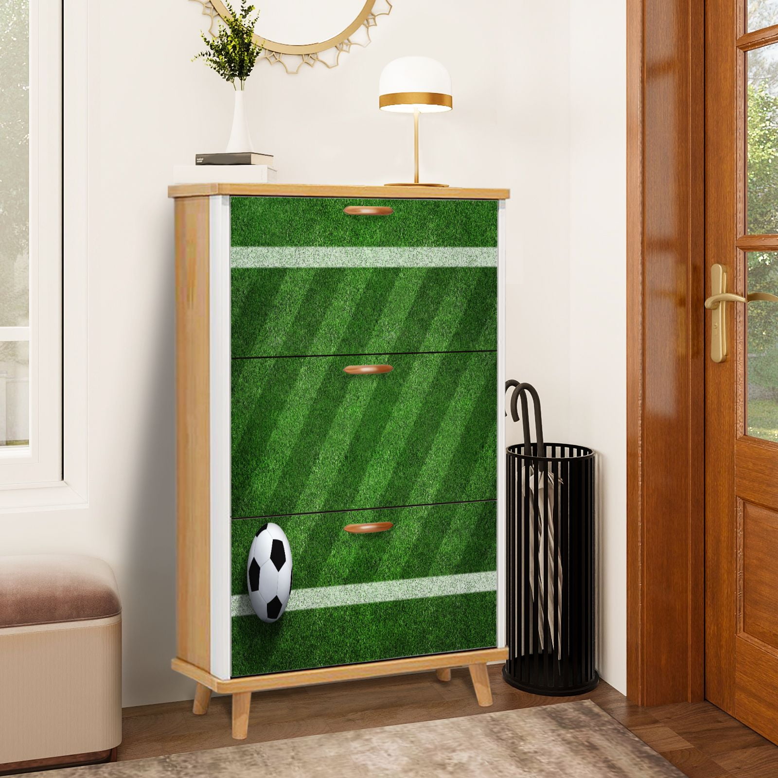 Shoe Storage Cabinet with 3 Flip Drawers for Entryway soccer ball line ...