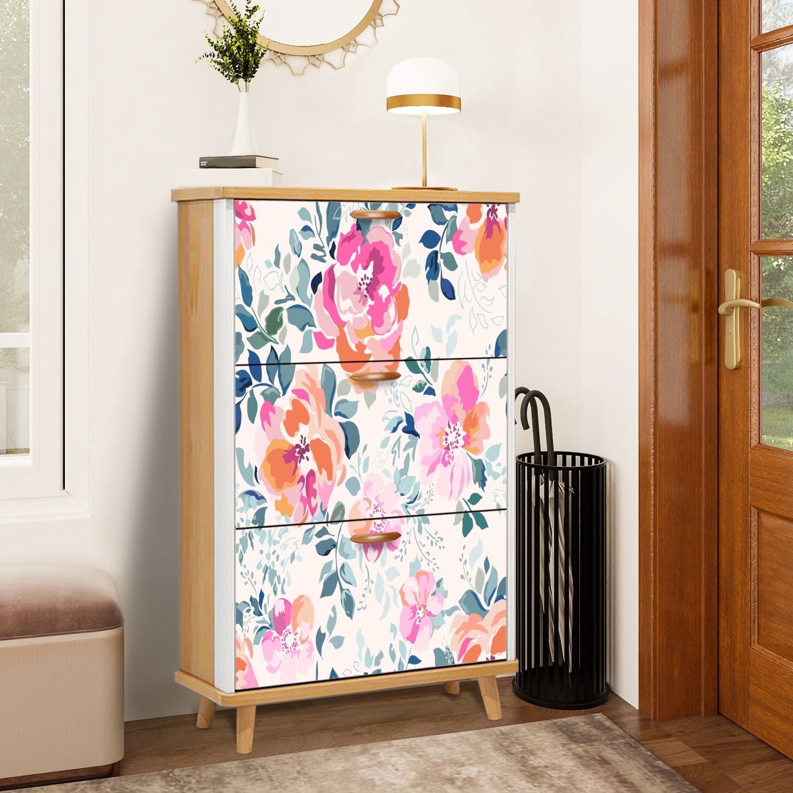 Shoe Storage Cabinet with 3 Flip Drawers for Entryway soft pink ...