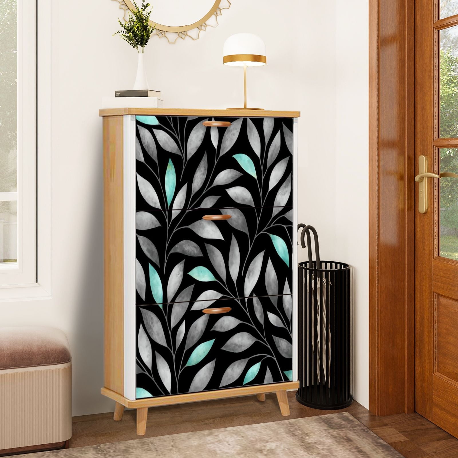 Shoe Storage Cabinet with 3 Flip Drawers for Entryway stylized tree ...