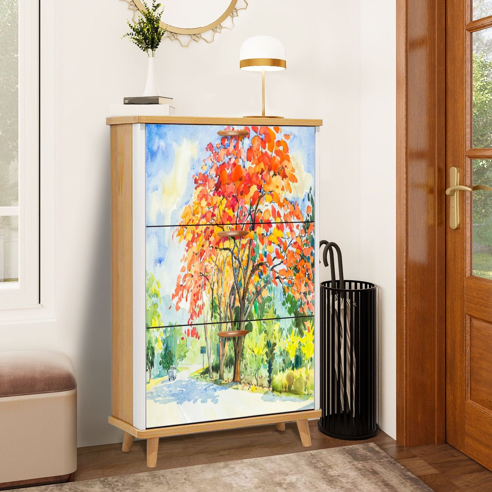 Shoe Storage Cabinet with 3 Flip Drawers for Entryway watercolor ...