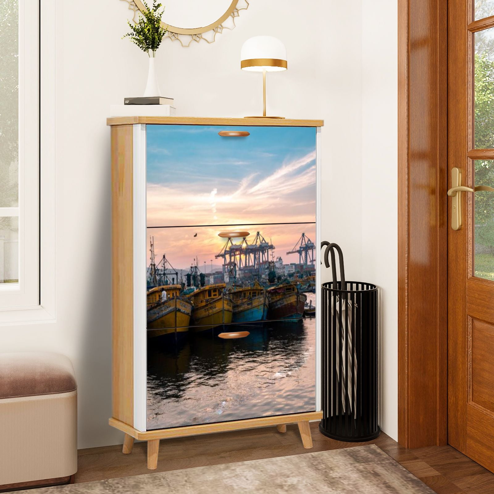 Shoe Storage Cabinet with 3 Flip Drawers for Fishing boats Trawler Shoe ...