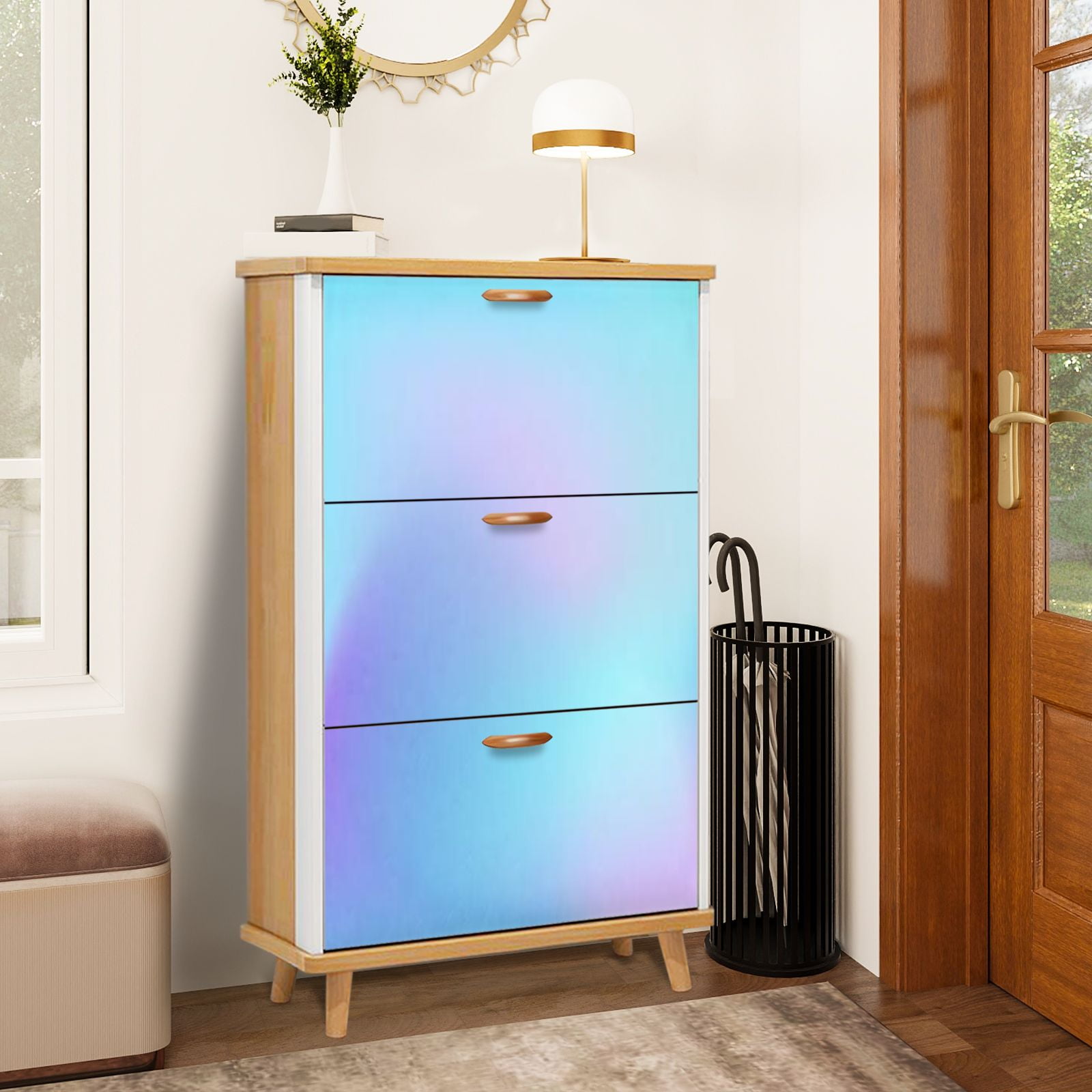 Shoe Storage Cabinet with 3 Flip Drawers for Frosted glass texture ...