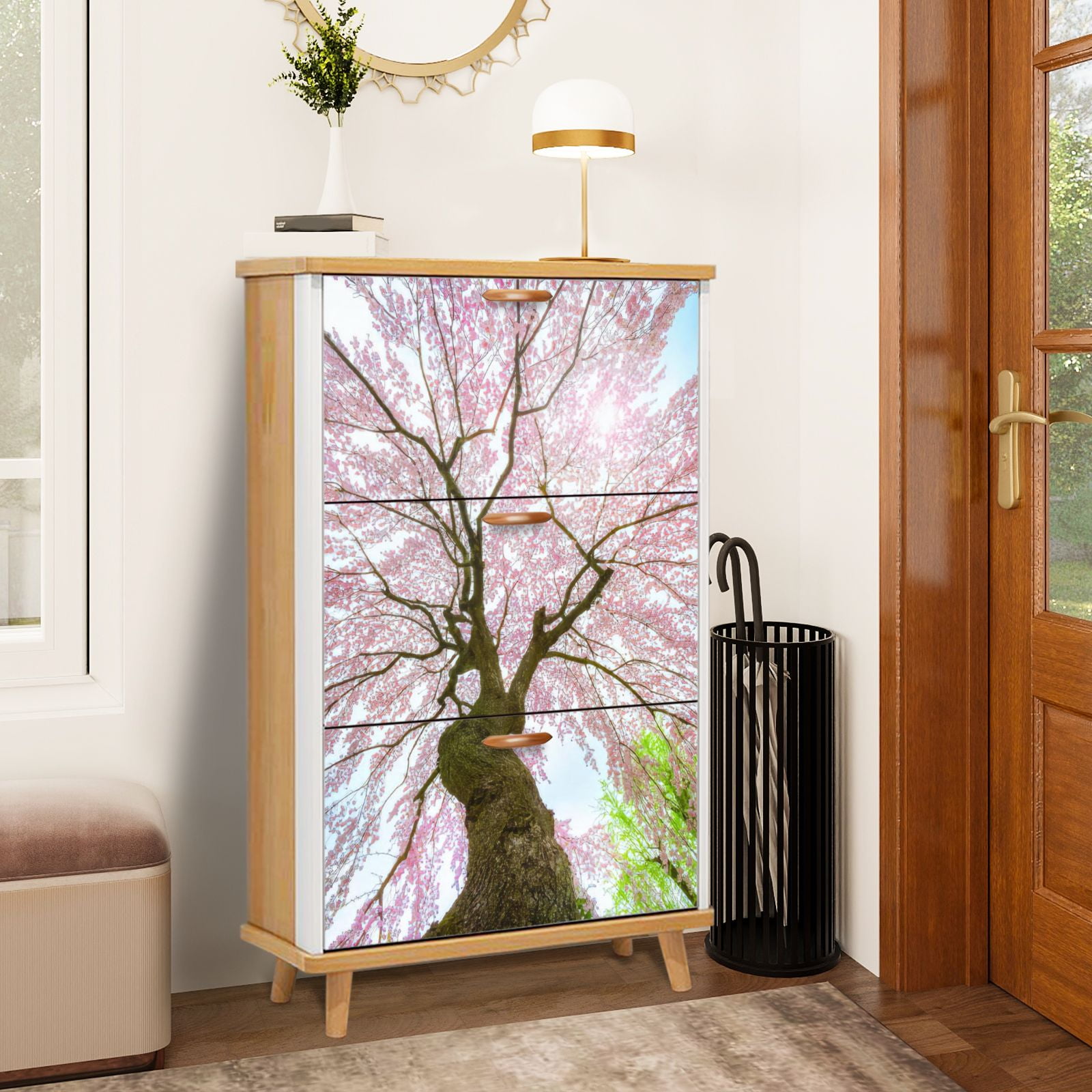 Shoe Storage Cabinet with 3 Flip Drawers for Full bloom Cherry Blossom ...