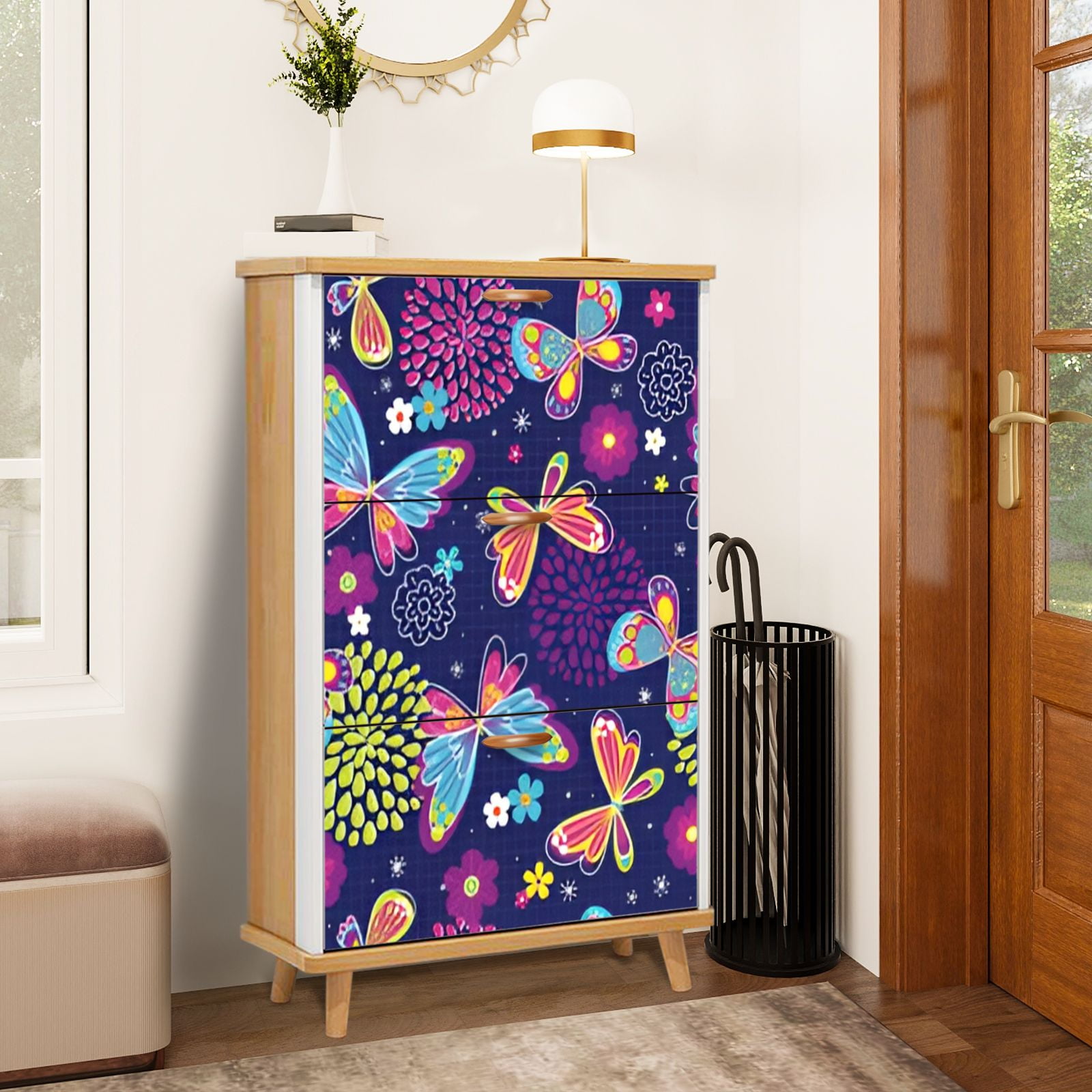 Shoe Storage Cabinet with 3 Flip Drawers for Fun exciting butterfly ...