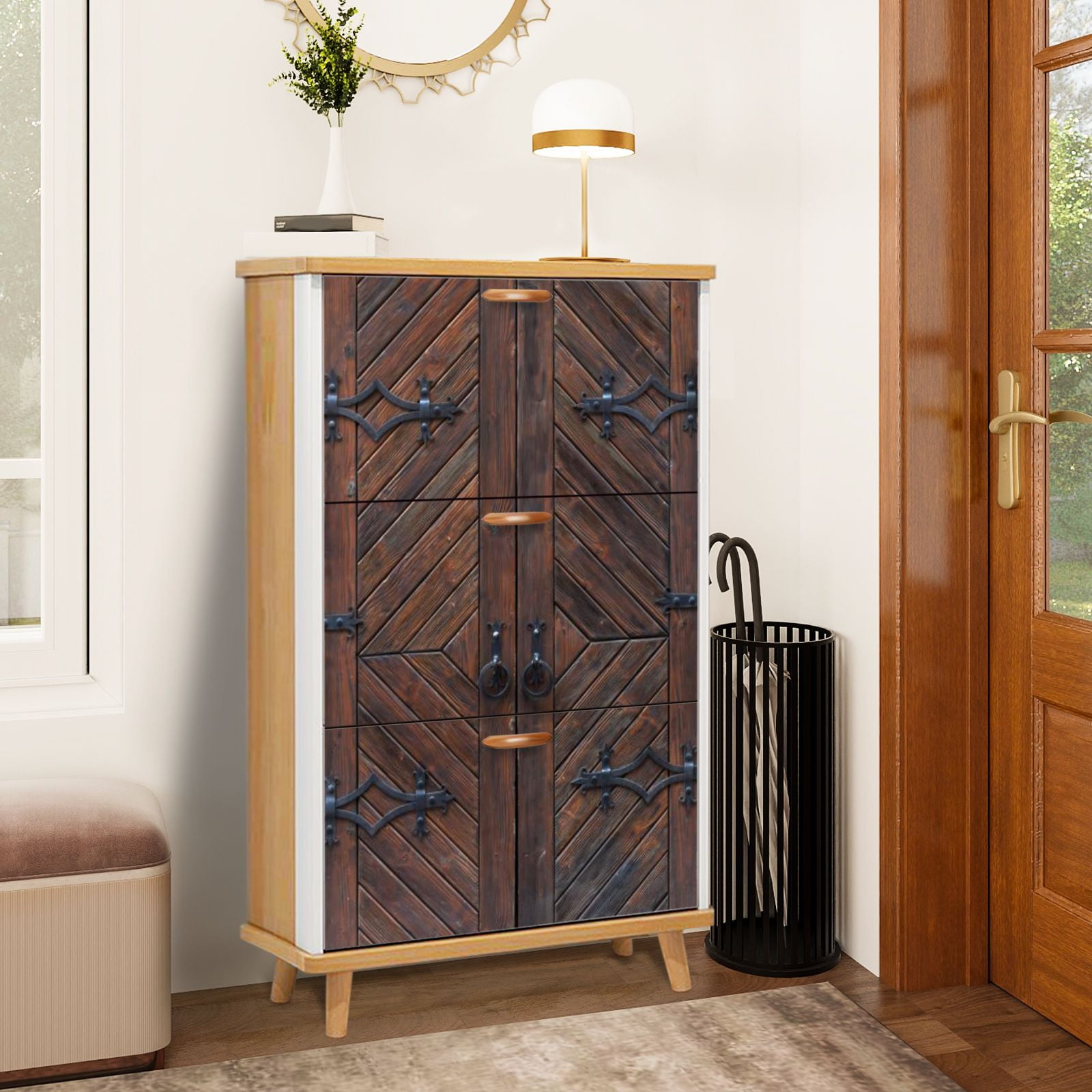 Shoe Storage Cabinet with 3 Flip Drawers for Grunge brown wooden door ...