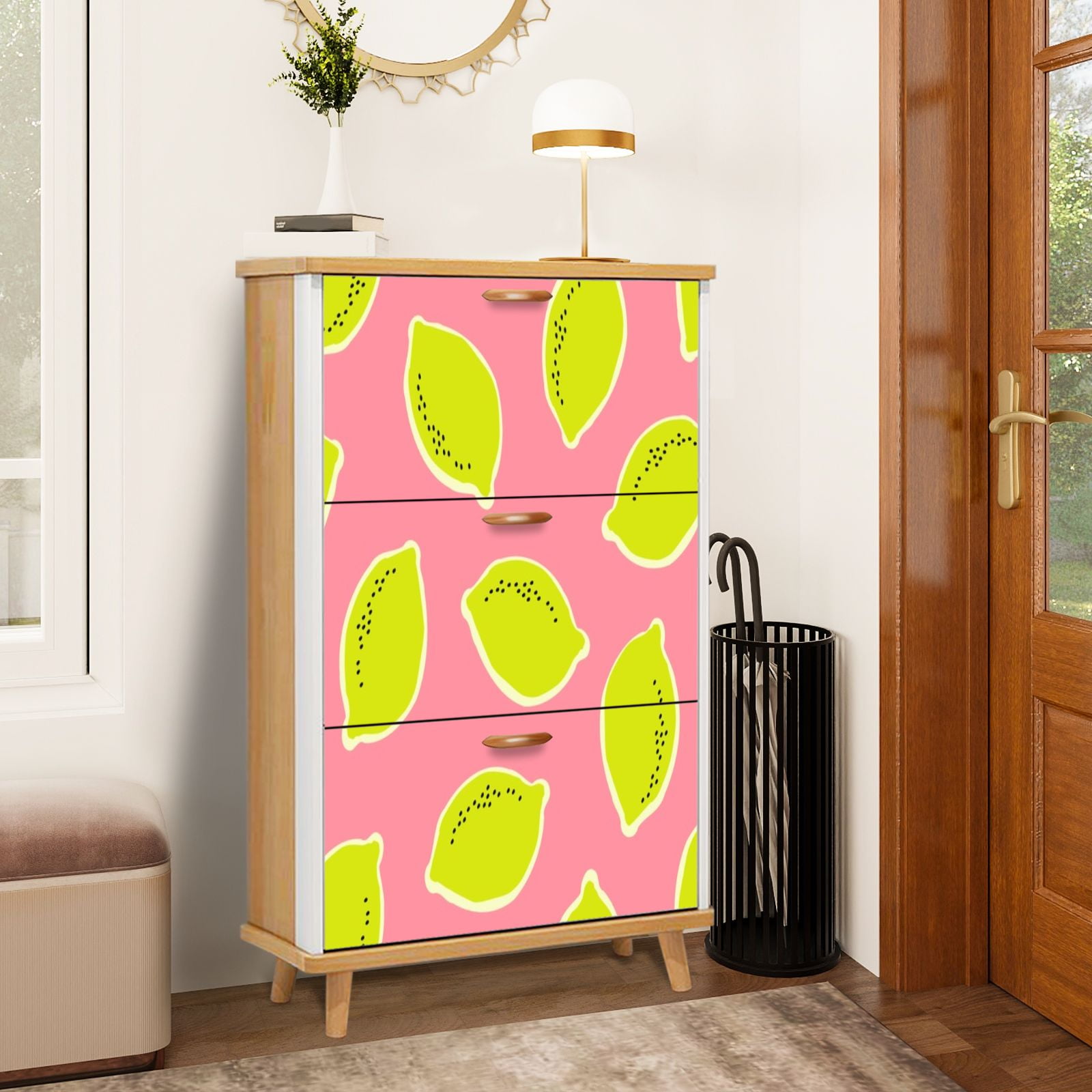 Shoe Storage Cabinet with 3 Flip Drawers for Hand drawn seamless lemons ...