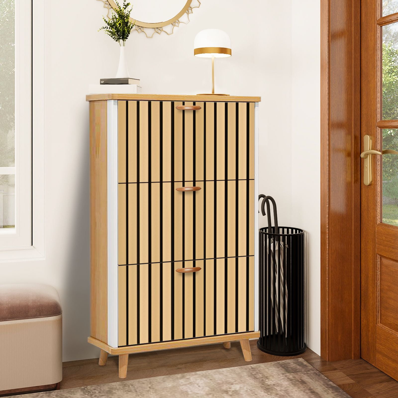 Shoe Storage Cabinet with 3 Flip Drawers for Is texture wood look tile ...