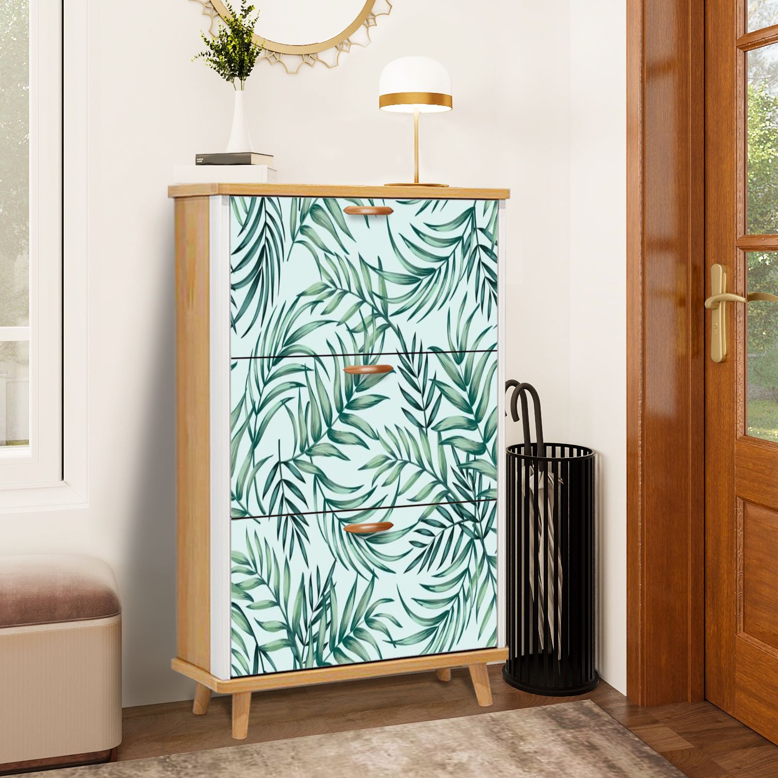 Shoe Storage Cabinet with 3 Flip Drawers for Jungle tropical leaves ...