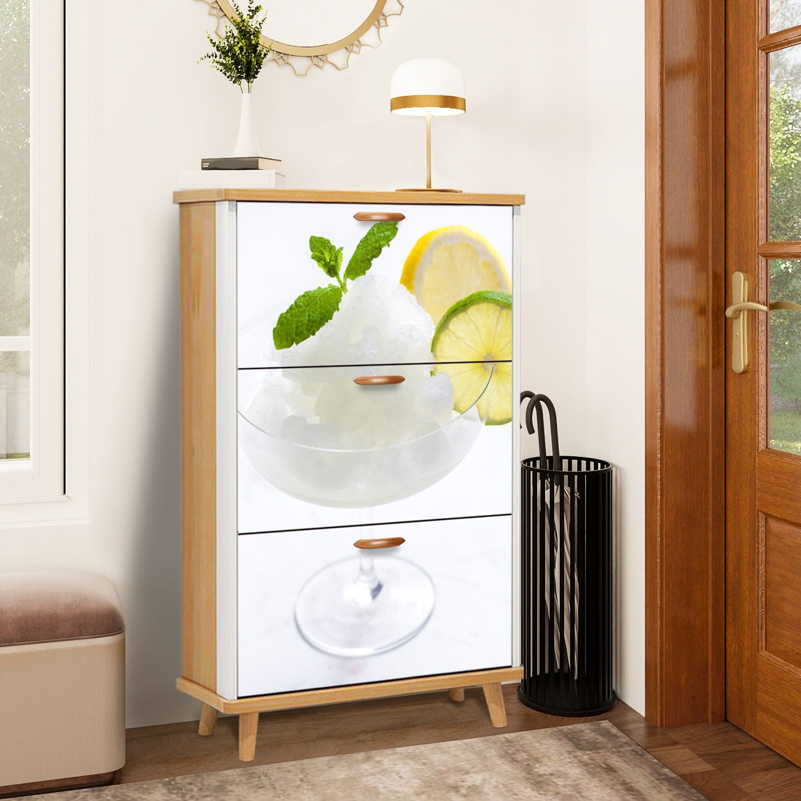 Shoe Storage Cabinet with 3 Flip Drawers for Lemon lime mint Shoe Rack ...