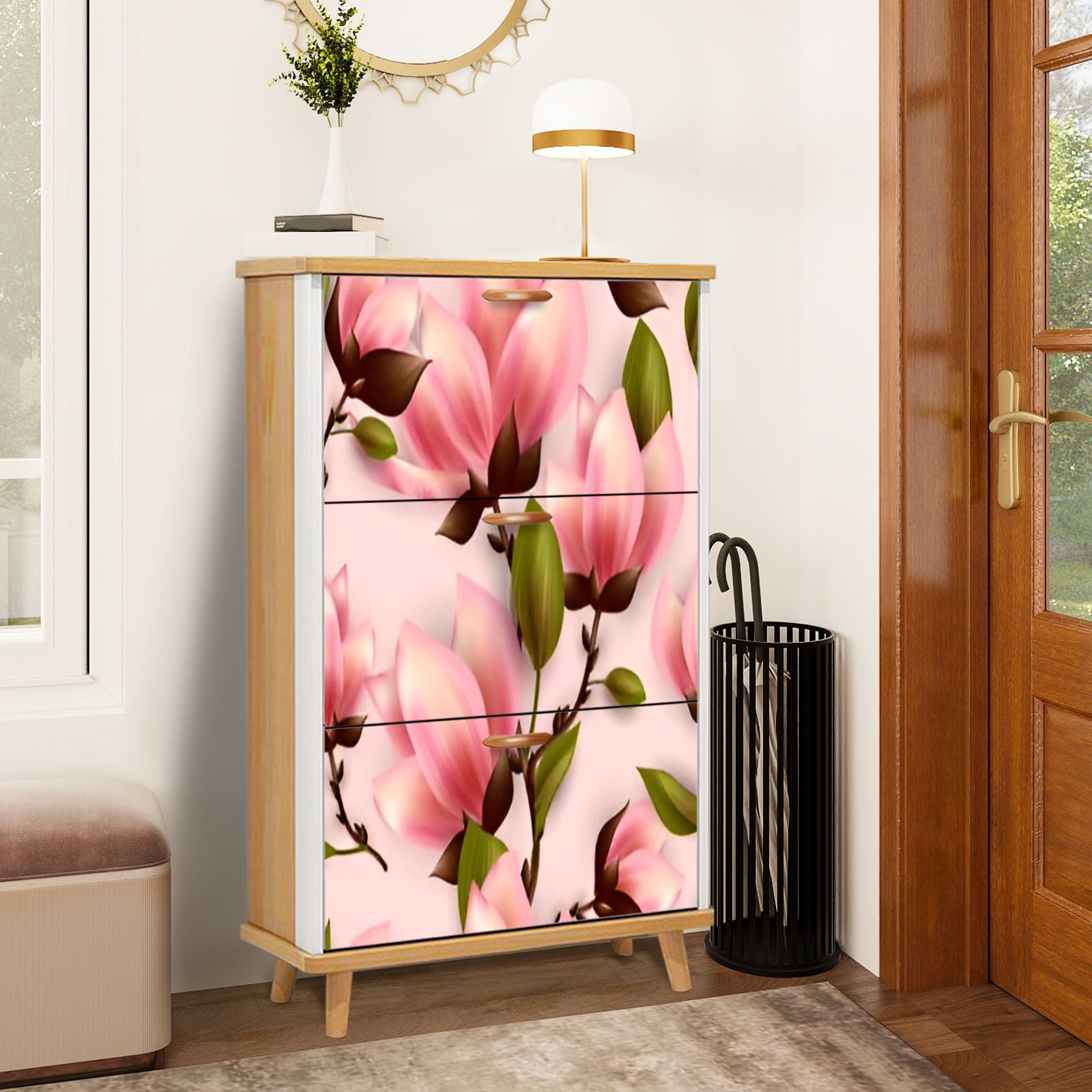 Shoe Storage Cabinet with 3 Flip Drawers for Magnolia pink Shoe Rack ...