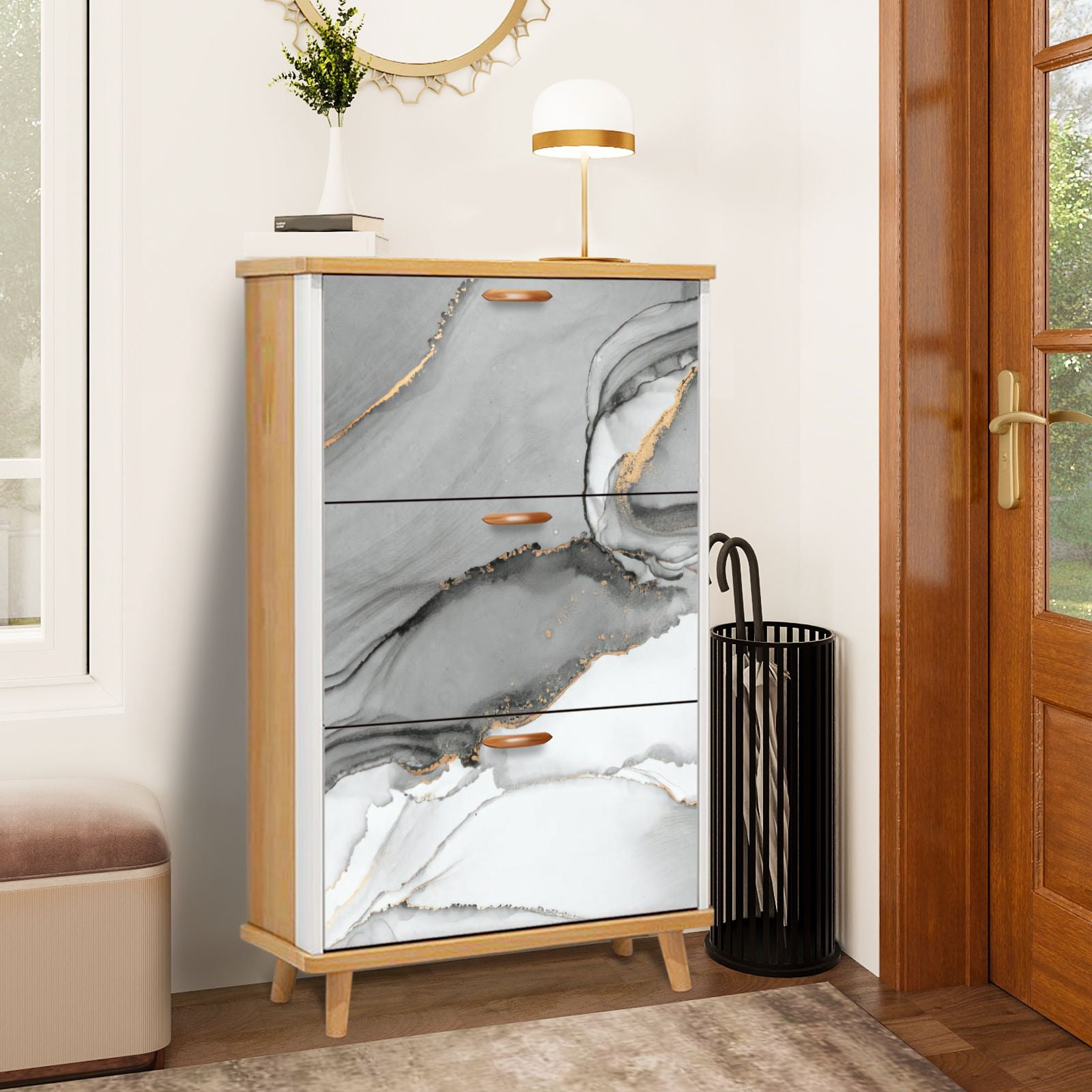 Shoe Storage Cabinet with 3 Flip Drawers for Marble ink abstract from ...