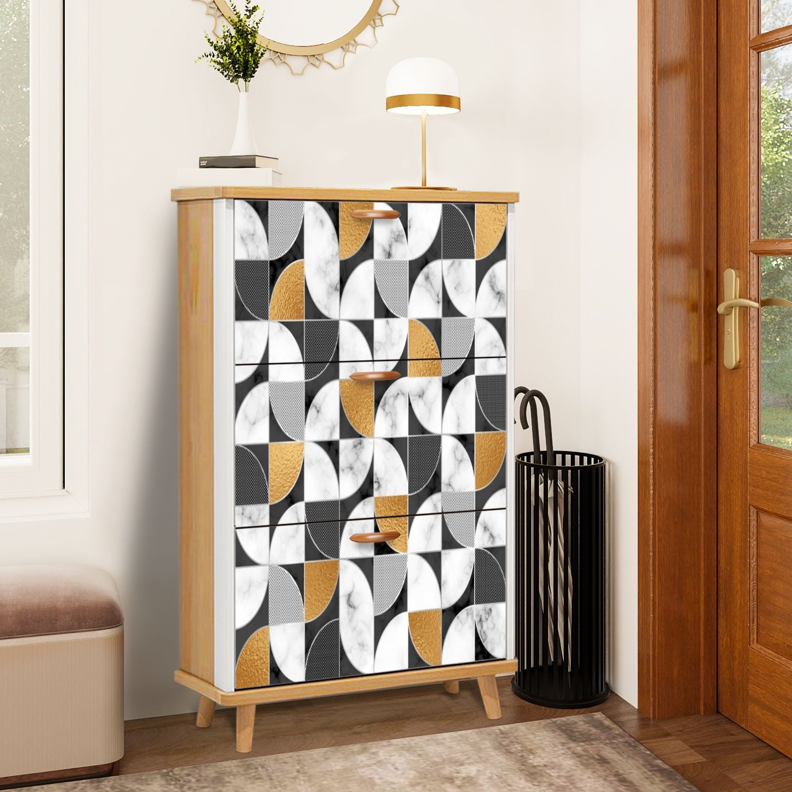 Shoe Storage Cabinet with 3 Flip Drawers for Marble seamless Repeating ...