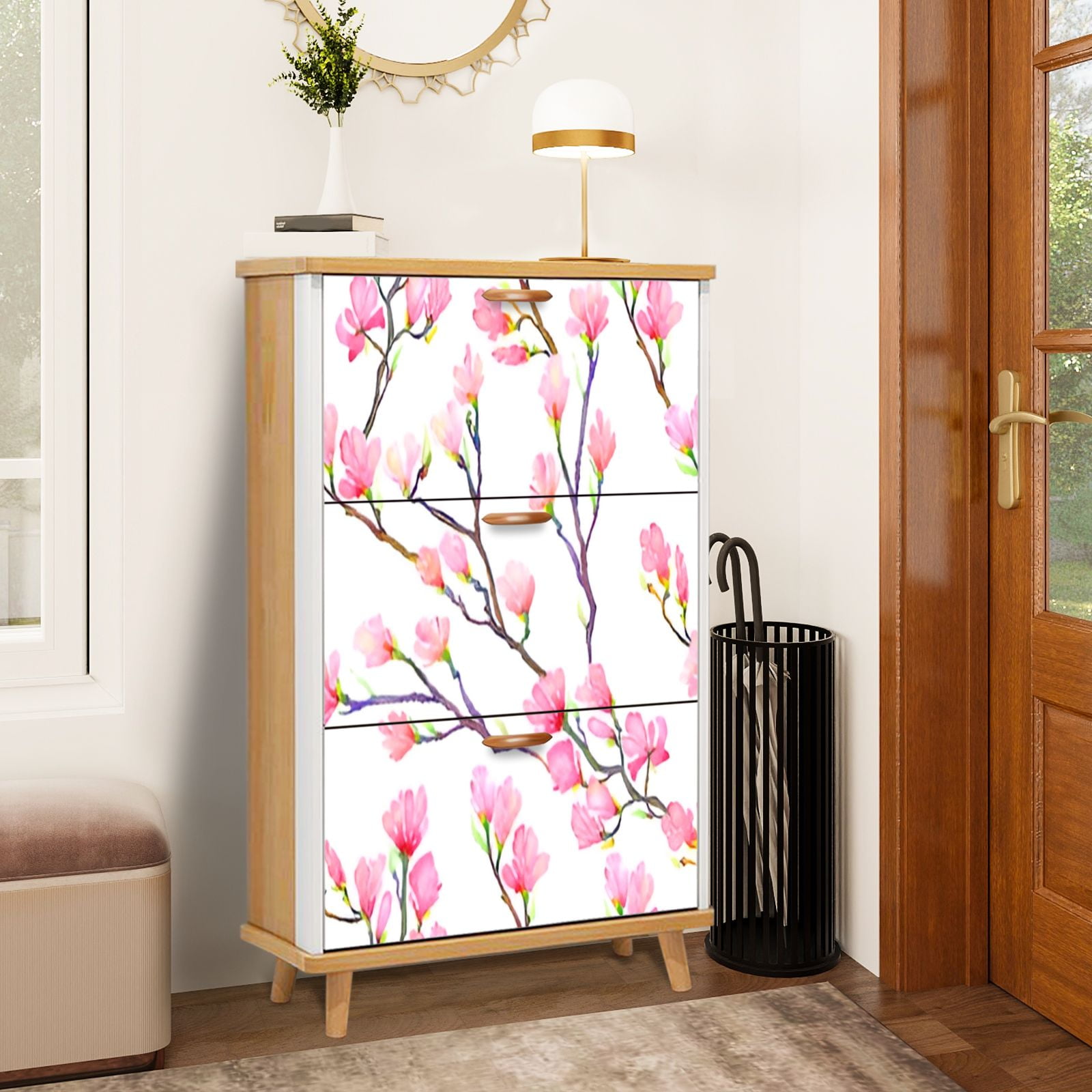 Shoe Storage Cabinet with 3 Flip Drawers for Pink magnolia branches ...