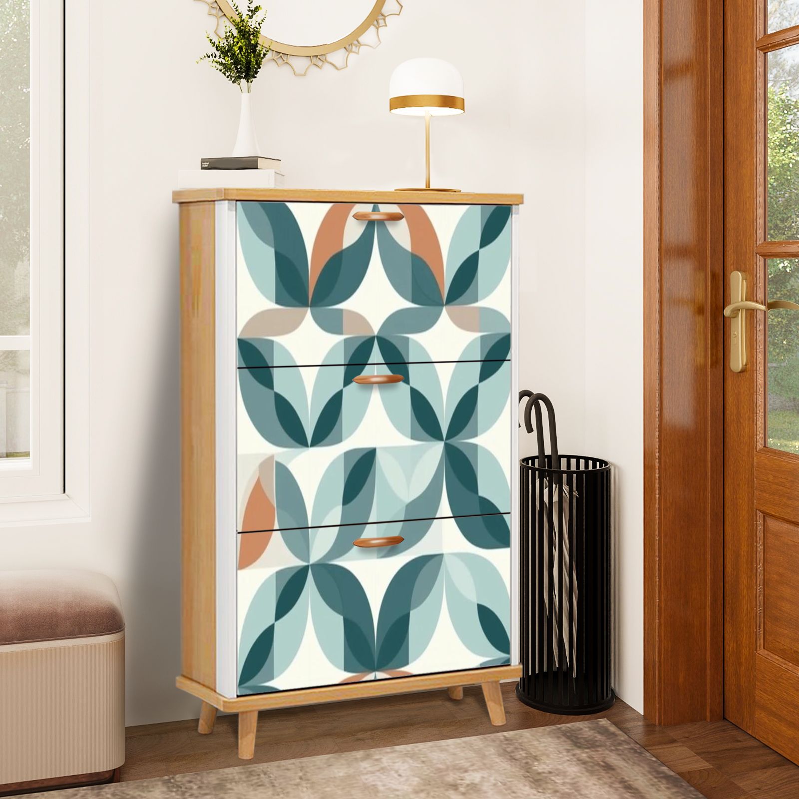 Shoe Storage Cabinet with 3 Flip Drawers for Retro Green Mint Brown ...