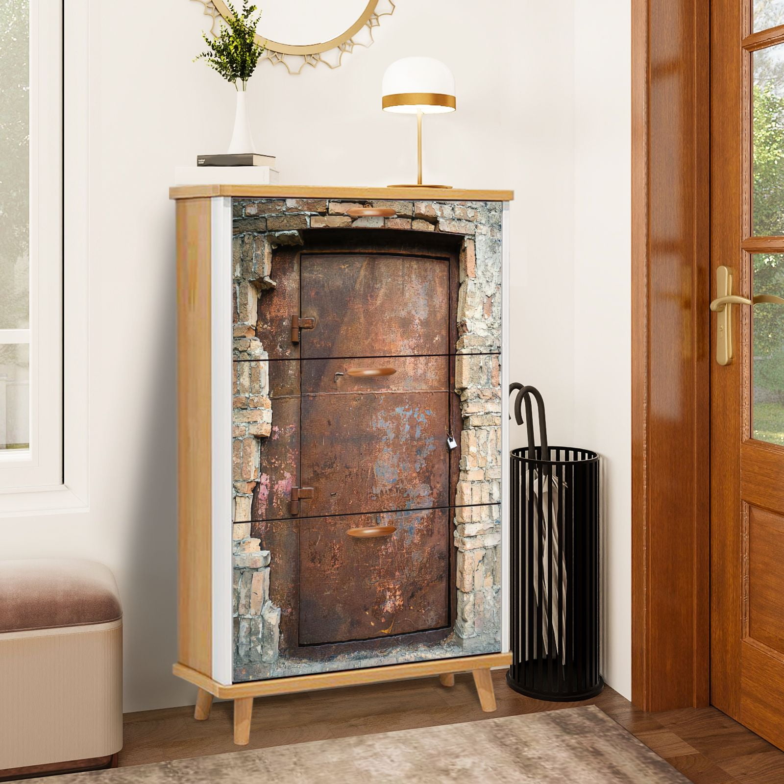 Shoe Storage Cabinet with 3 Flip Drawers for Rusty doors Shoe Rack ...