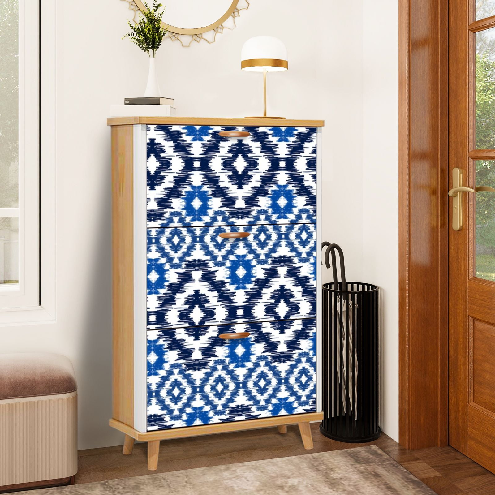 Shoe Storage Cabinet with 3 Flip Drawers for Seamless Tribal Art Ikat ...