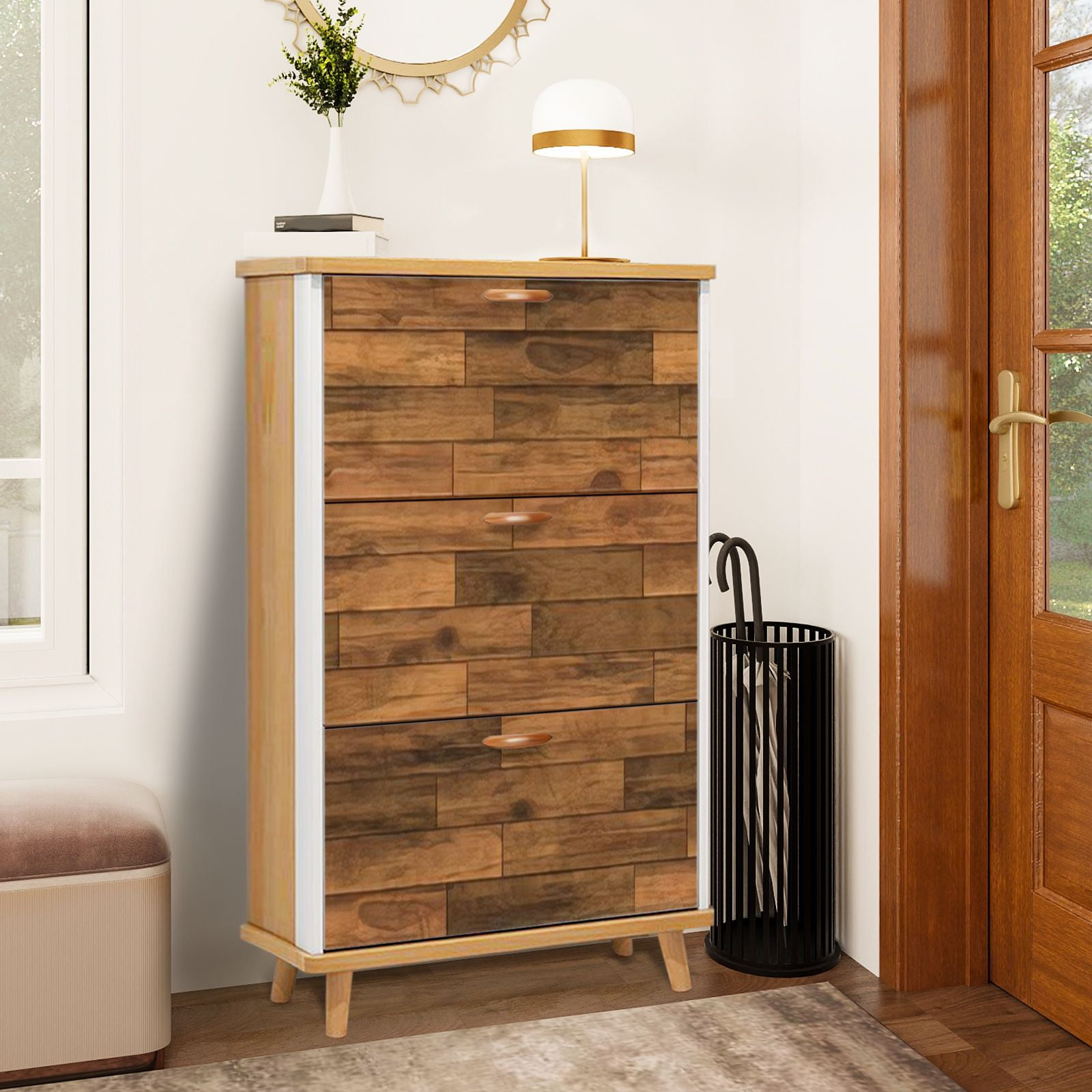 Shoe Storage Cabinet with 3 Flip Drawers for Seamless chestnut laminate ...