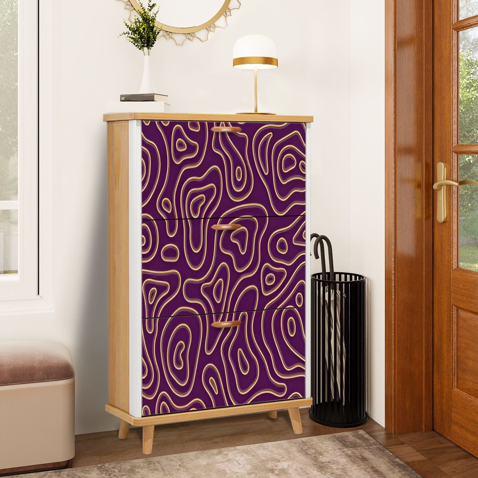 Shoe Storage Cabinet with 3 Flip Drawers for Seamless cow skin fashion ...