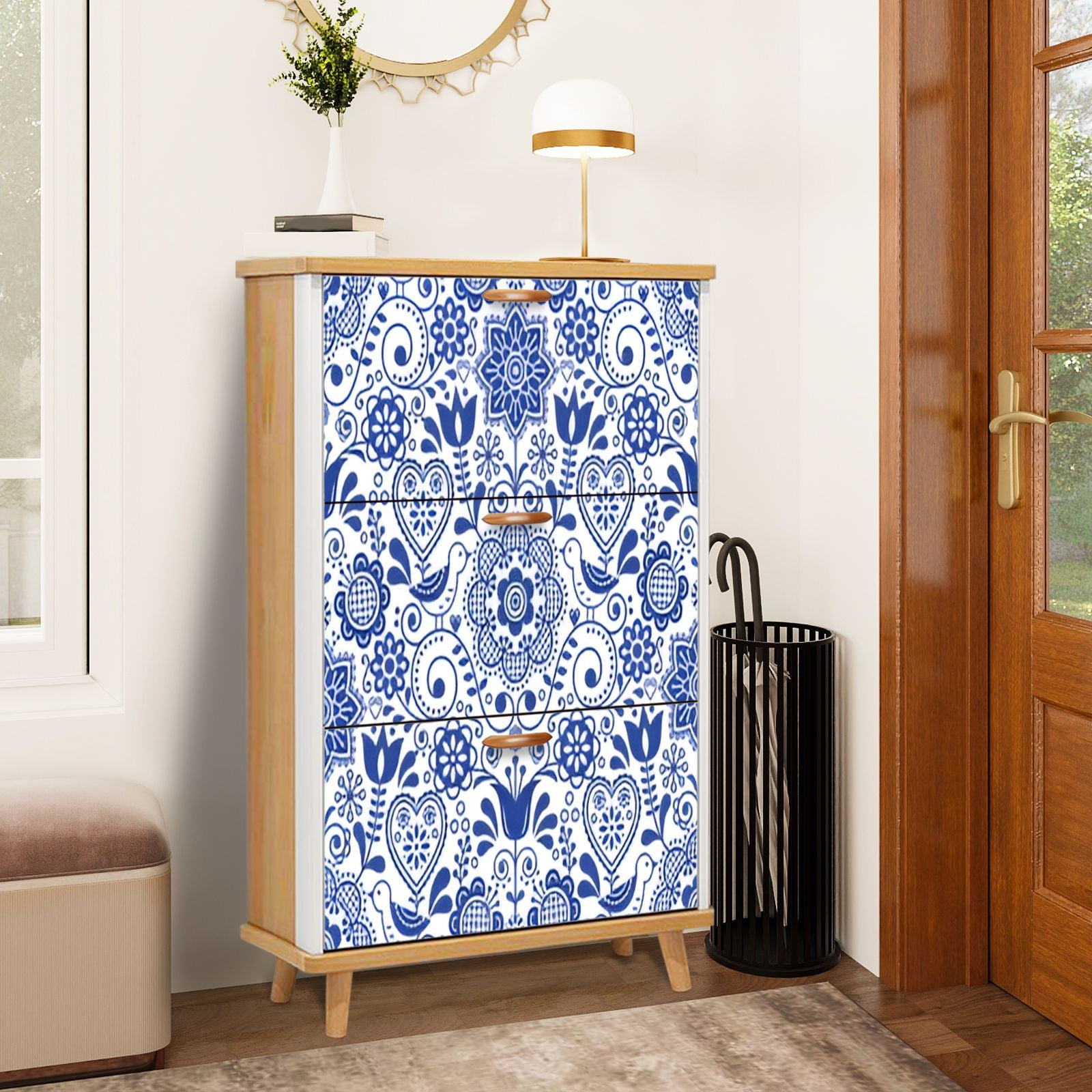 Shoe Storage Cabinet with 3 Flip Drawers for Seamless folk art birds ...