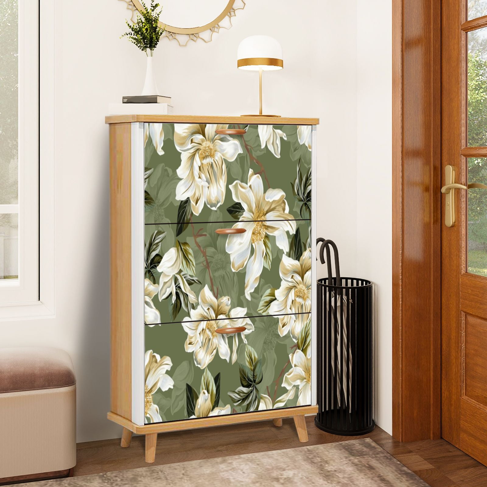 Shoe Storage Cabinet with 3 Flip Drawers for Seamless magnolia flower ...