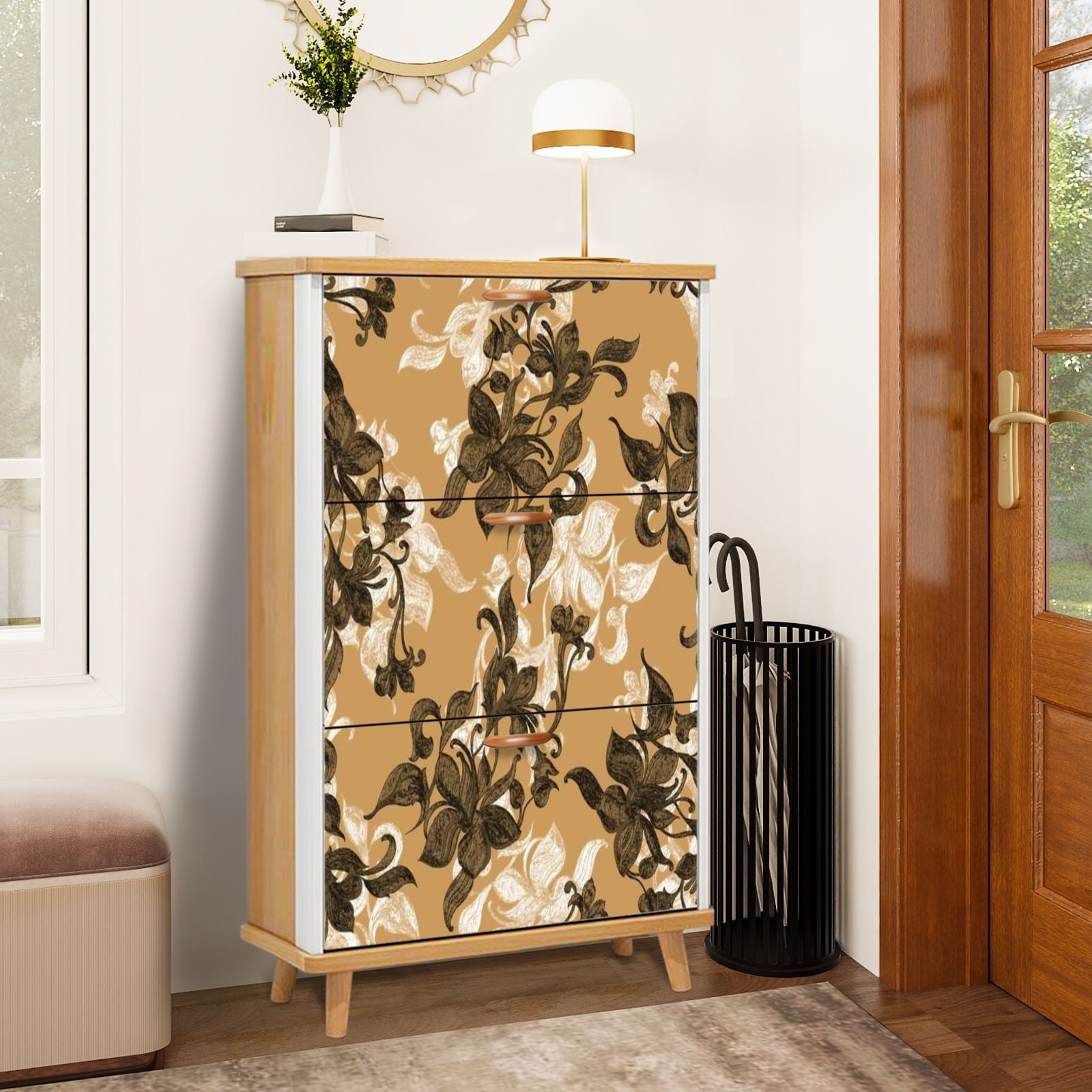 Shoe Storage Cabinet with 3 Flip Drawers for Seamless watercolor effect ...