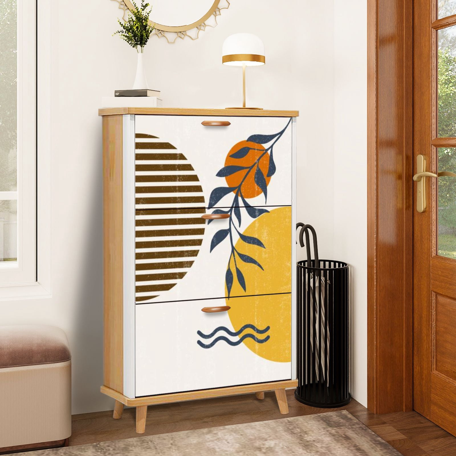 Shoe Storage Cabinet with 3 Flip Drawers for Sun print boho minimalist ...