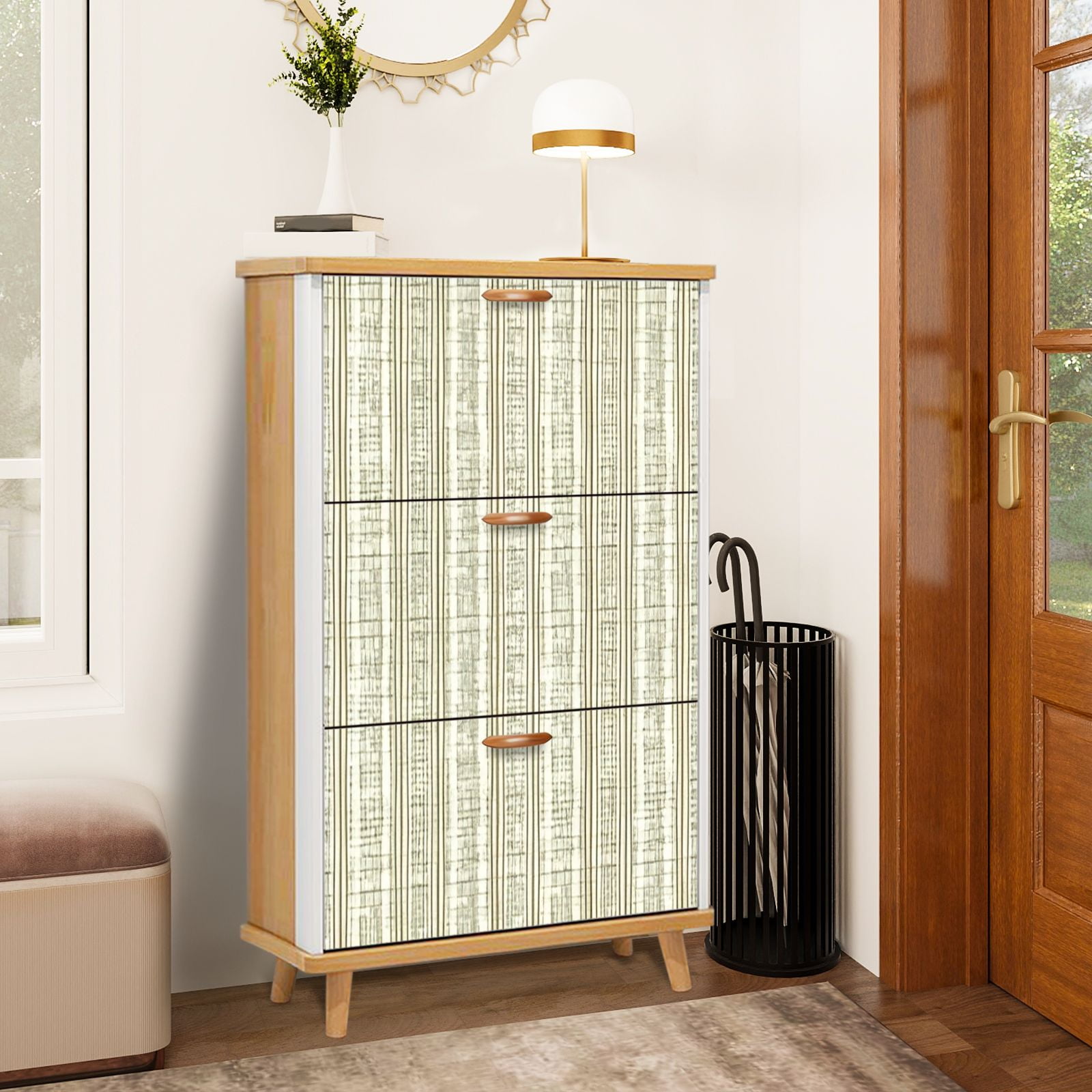 Shoe Storage Cabinet with 3 Flip Drawers for Textile Shirt fabric print ...
