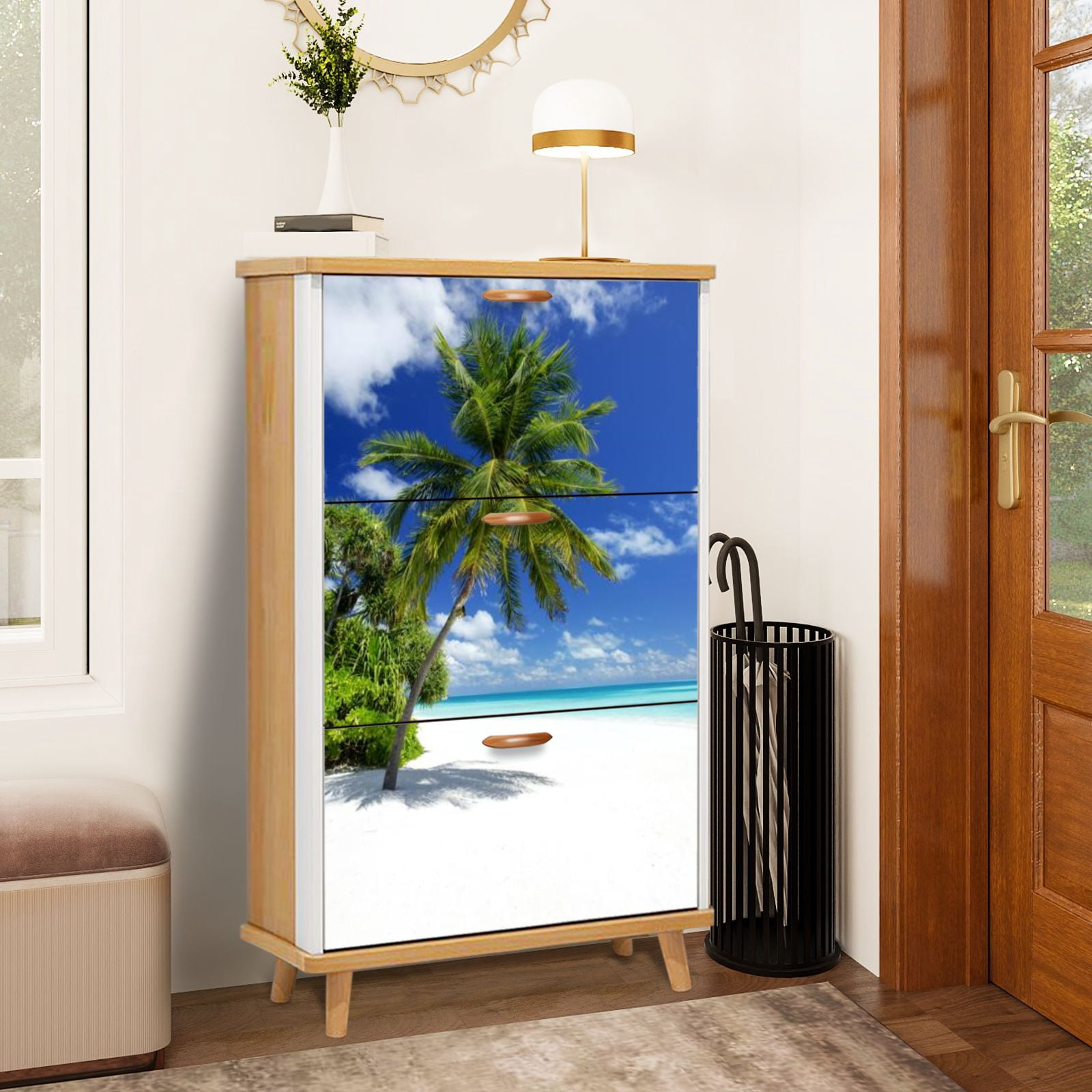 Shoe Storage Cabinet with 3 Flip Drawers for Tropical Paradise Beach ...