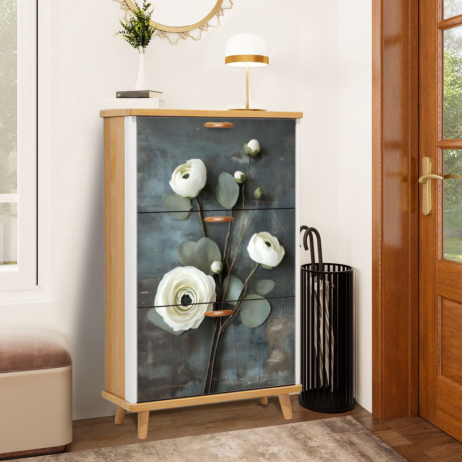 Shoe Storage Cabinet with 3 Flip Drawers for Vintage Farmhouse French ...
