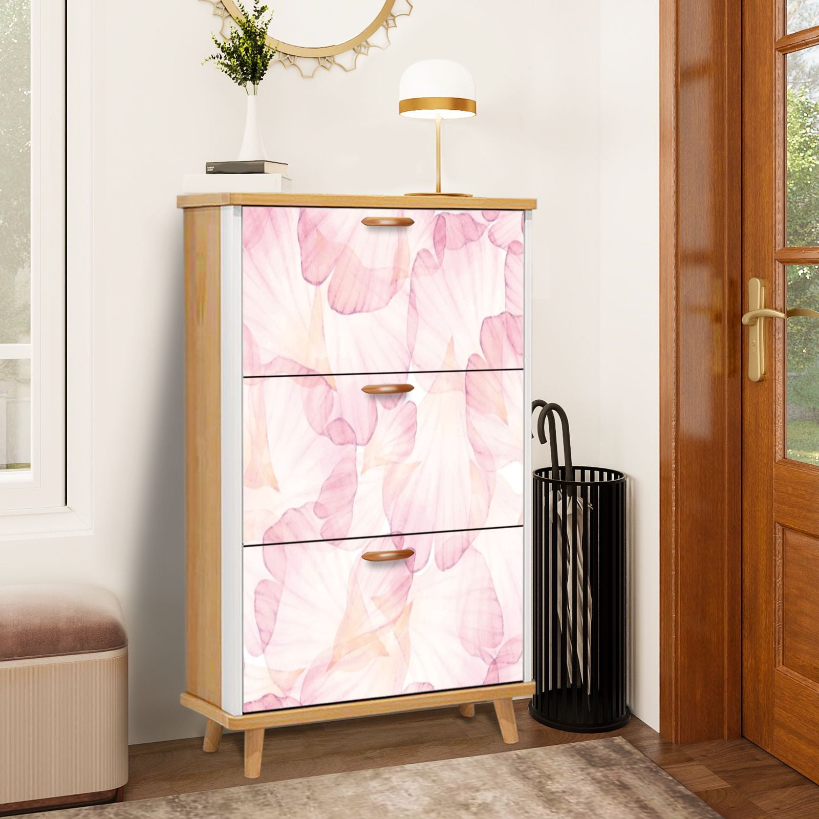 Shoe Storage Cabinet with 3 Flip Drawers for Watercolor Seamless Pink ...