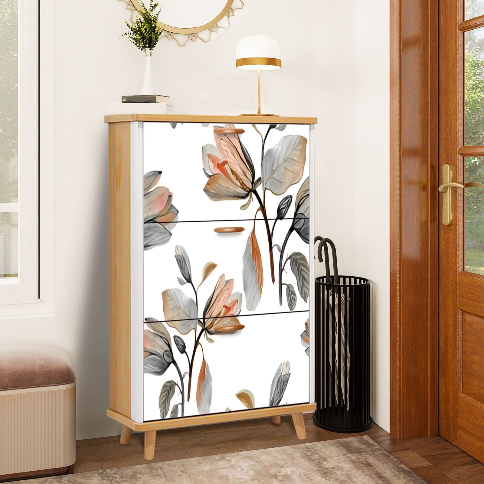 Shoe Storage Cabinet with 3 Flip Drawers for Watercolor hand drawn ...