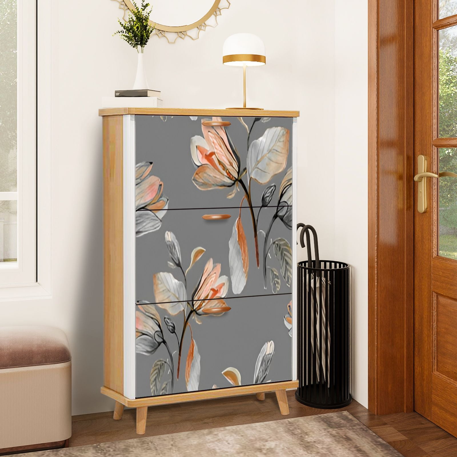 Shoe Storage Cabinet with 3 Flip Drawers for Watercolor hand drawn ...