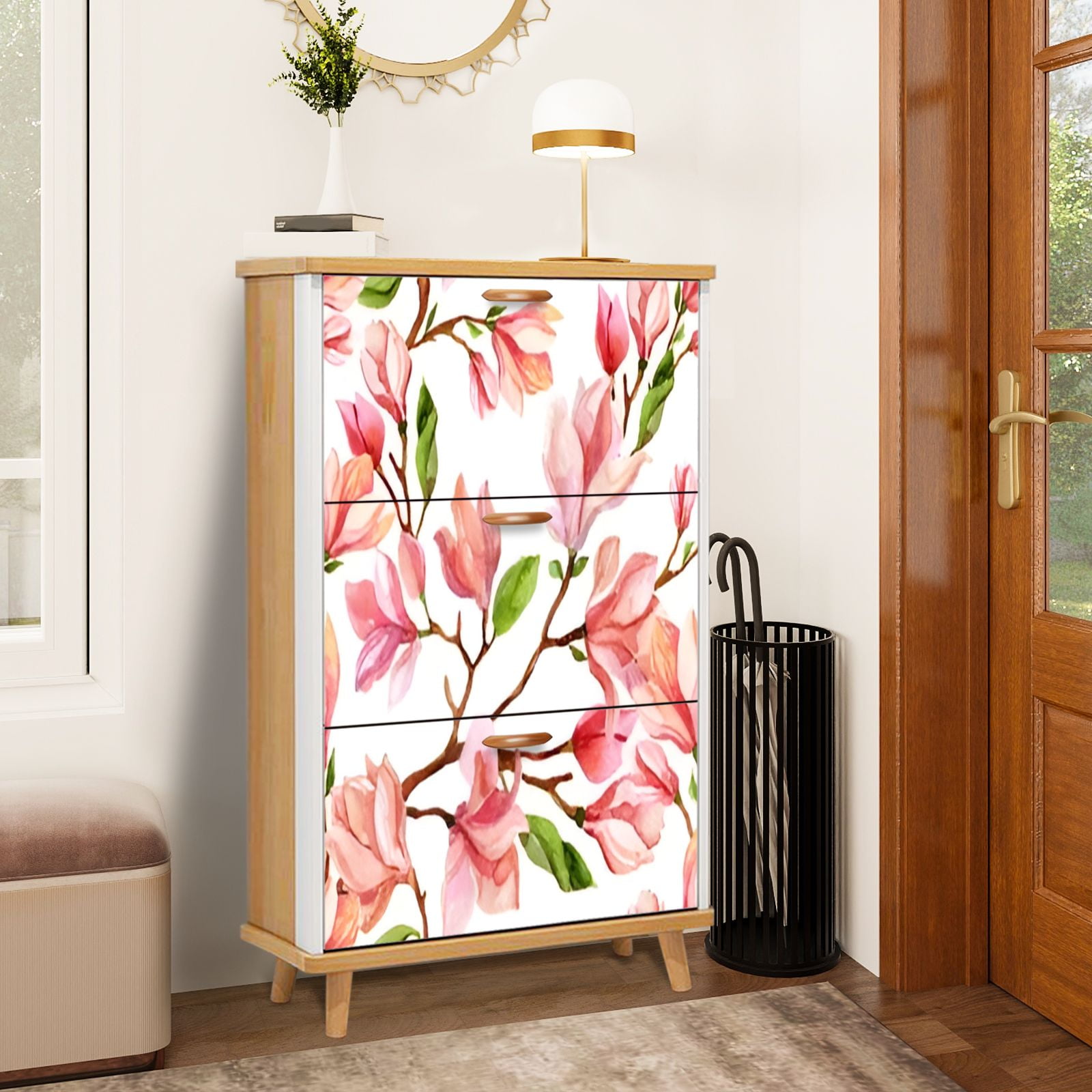Shoe Storage Cabinet with 3 Flip Drawers for Watercolor magnolia flower ...