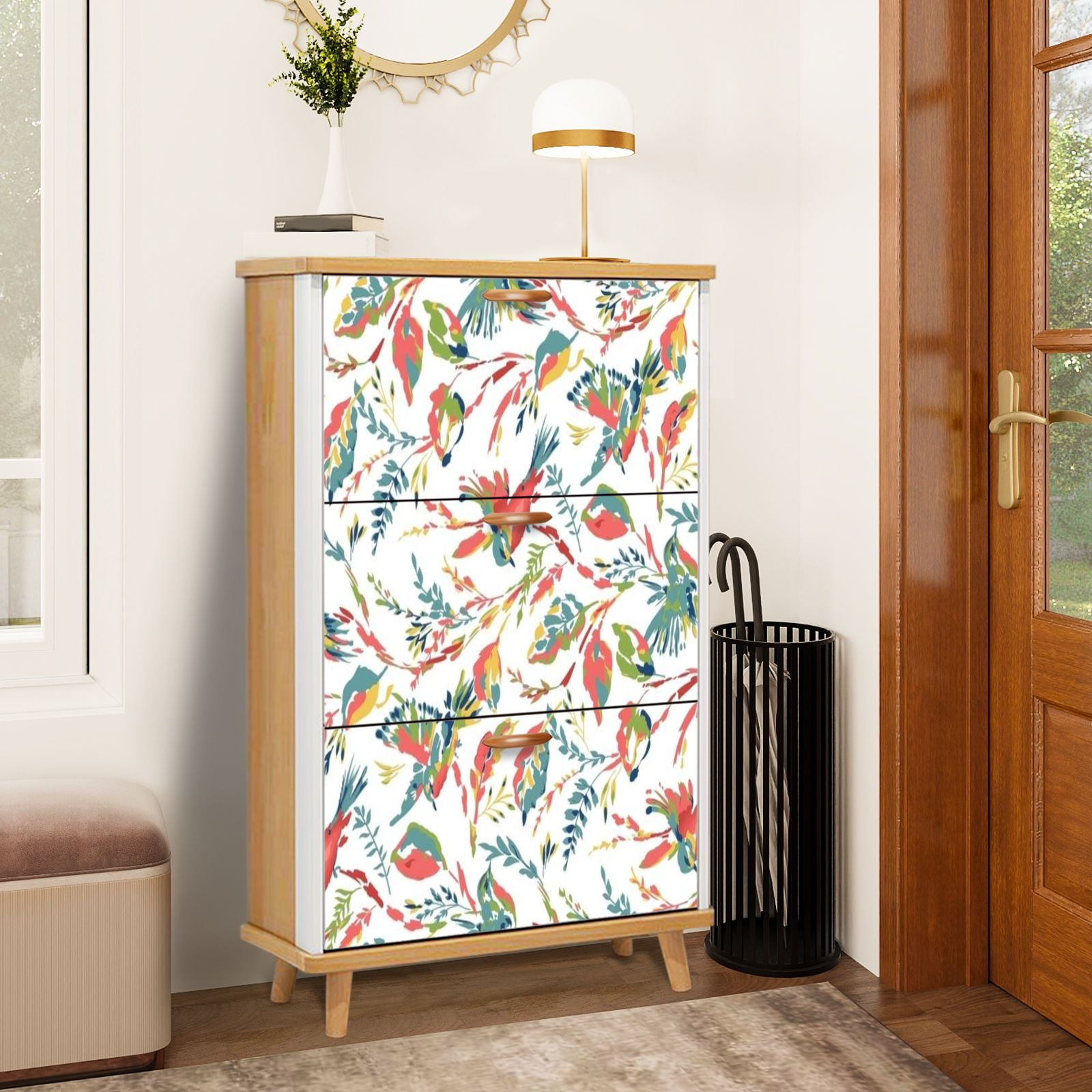 Shoe Storage Cabinet with 3 Flip Drawers for Watercolor tropical ...