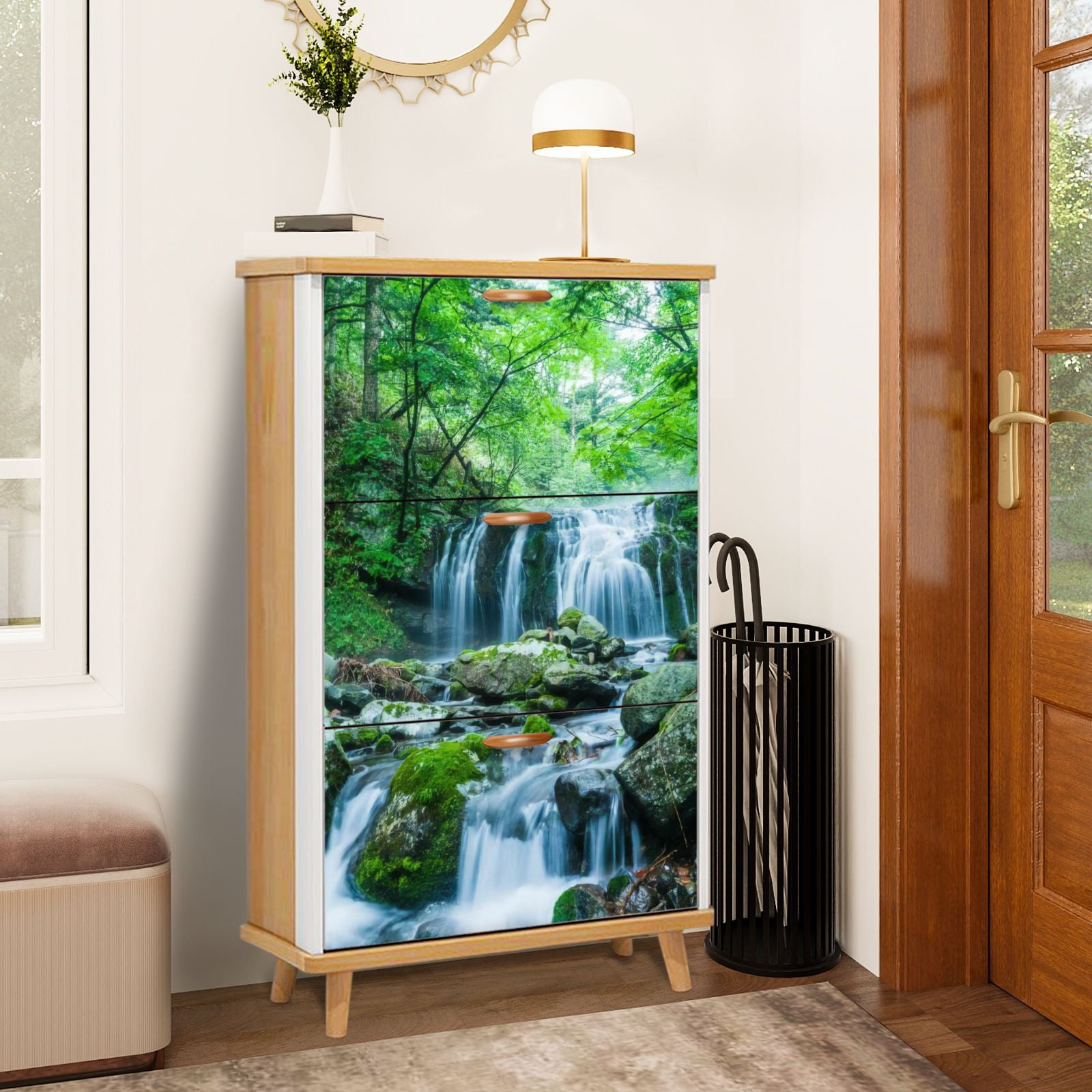 Shoe Storage Cabinet with 3 Flip Drawers for Waterfalls Forest Shoe ...