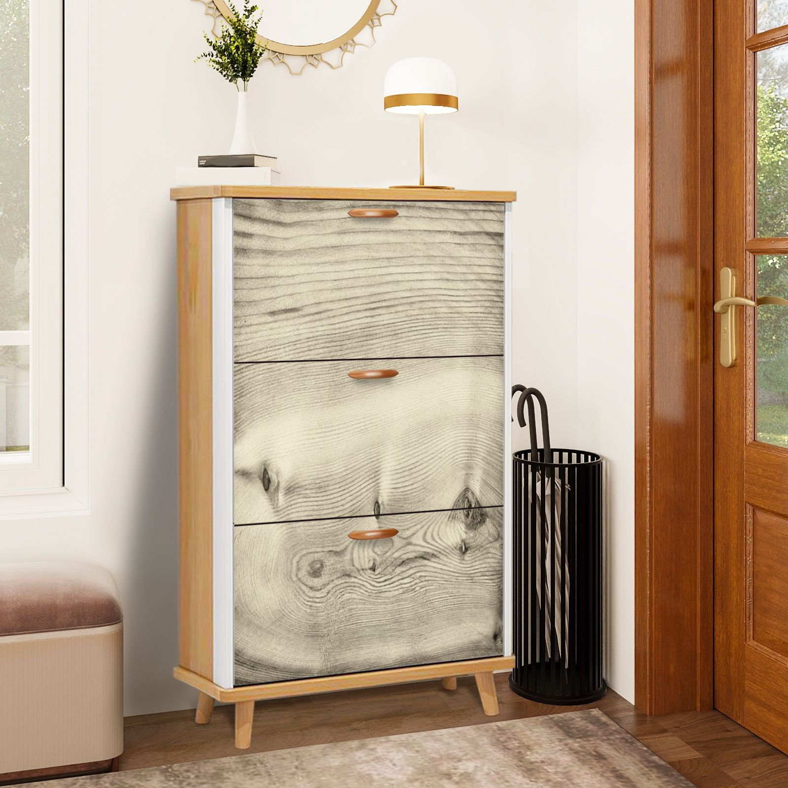 Shoe Storage Cabinet with 3 Flip Drawers for Wooden knotty board Shoe ...