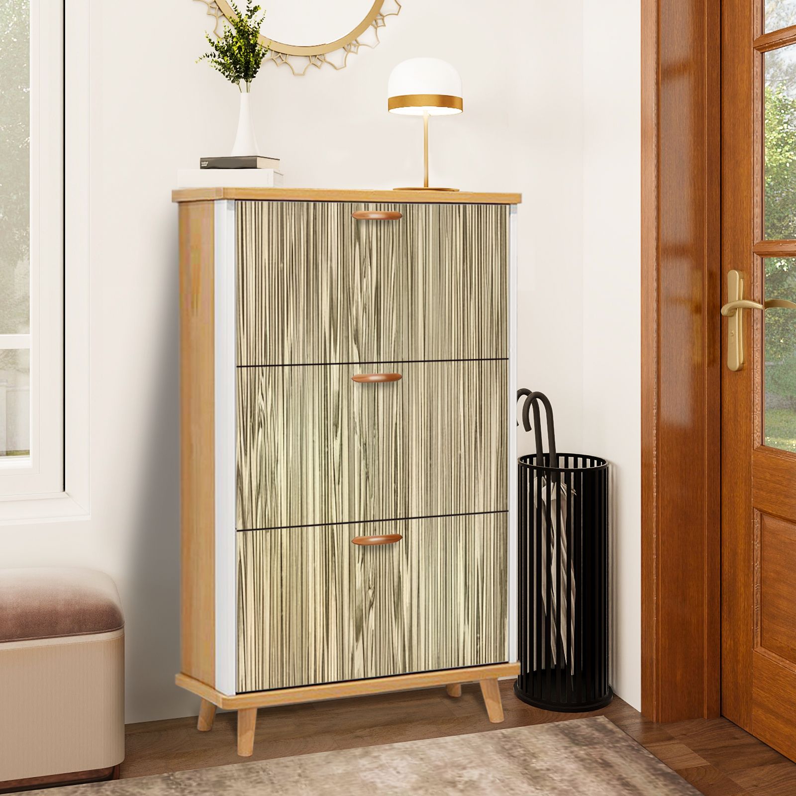 Shoe Storage Cabinet with 3 Flip Drawers for abstract dirty wood ...