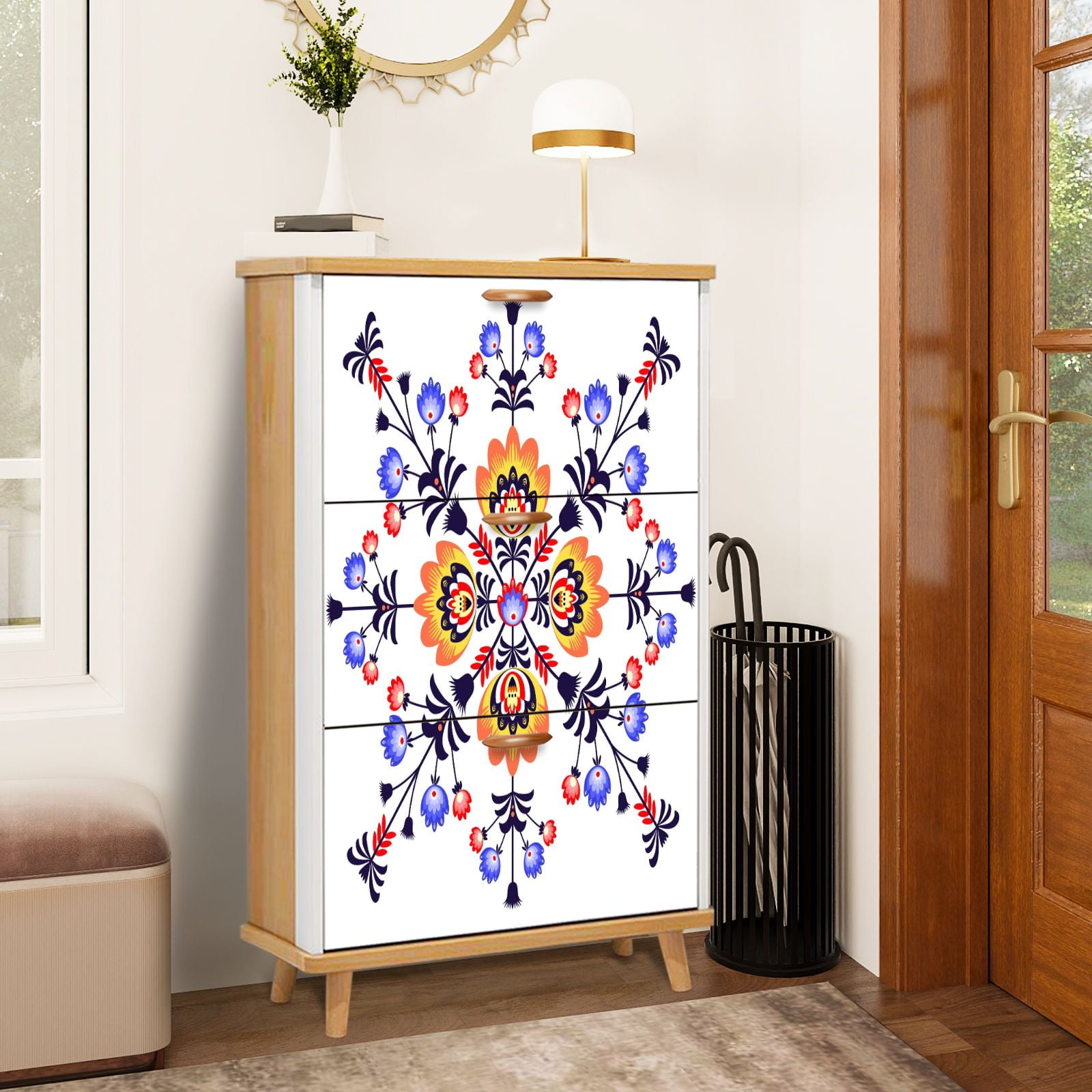 Shoe Storage Cabinet with 3 Flip Drawers for folk flowers single Shoe ...