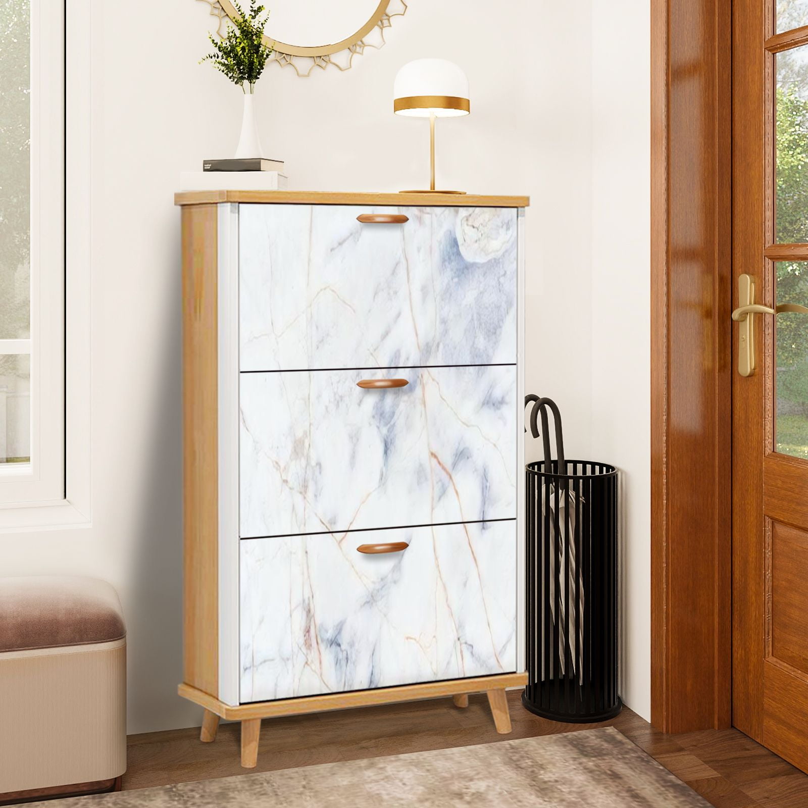 Shoe Storage Cabinet with 3 Flip Drawers for marble stone texture Shoe ...