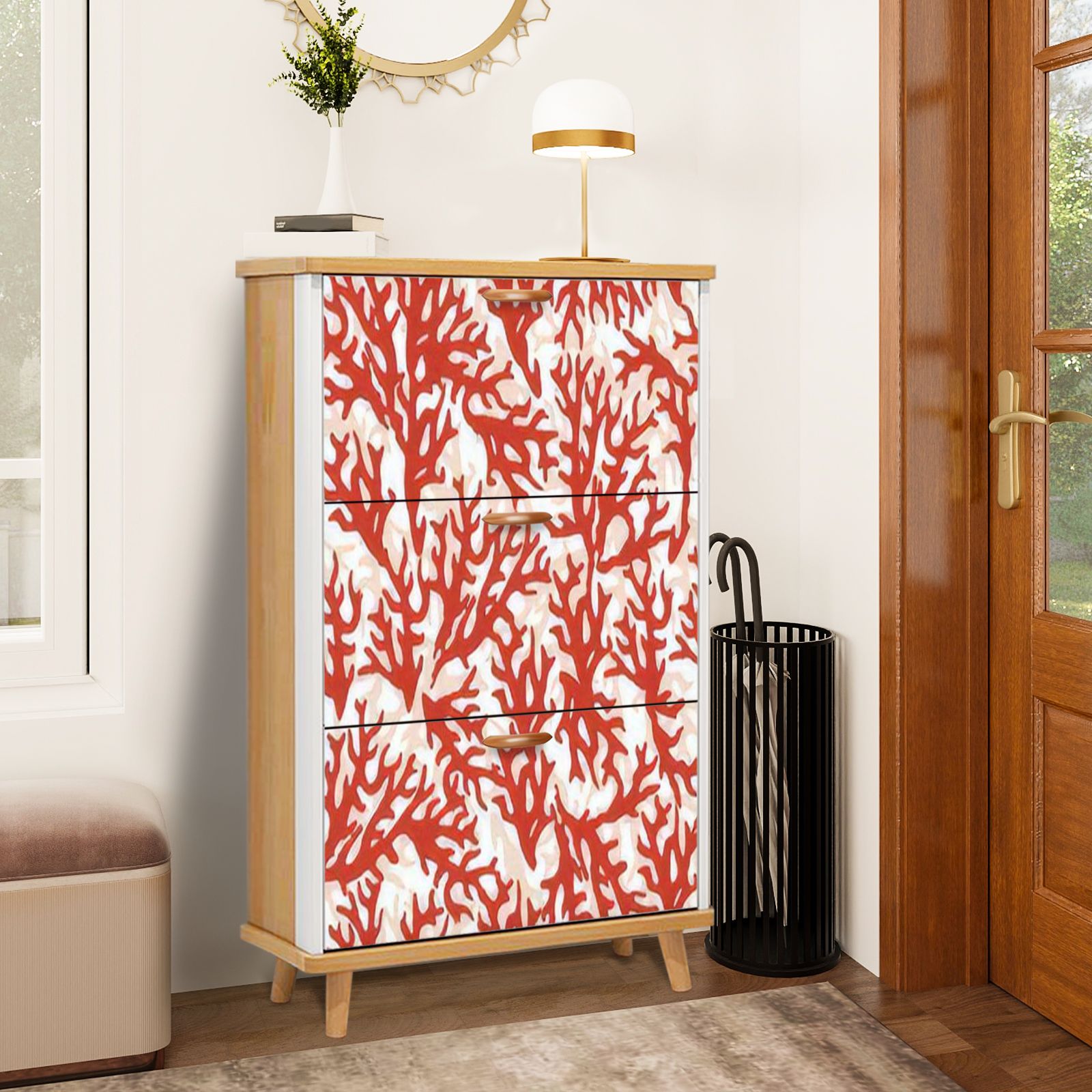 Shoe Storage Cabinet with 3 Flip Drawers for seamless red coral for ...
