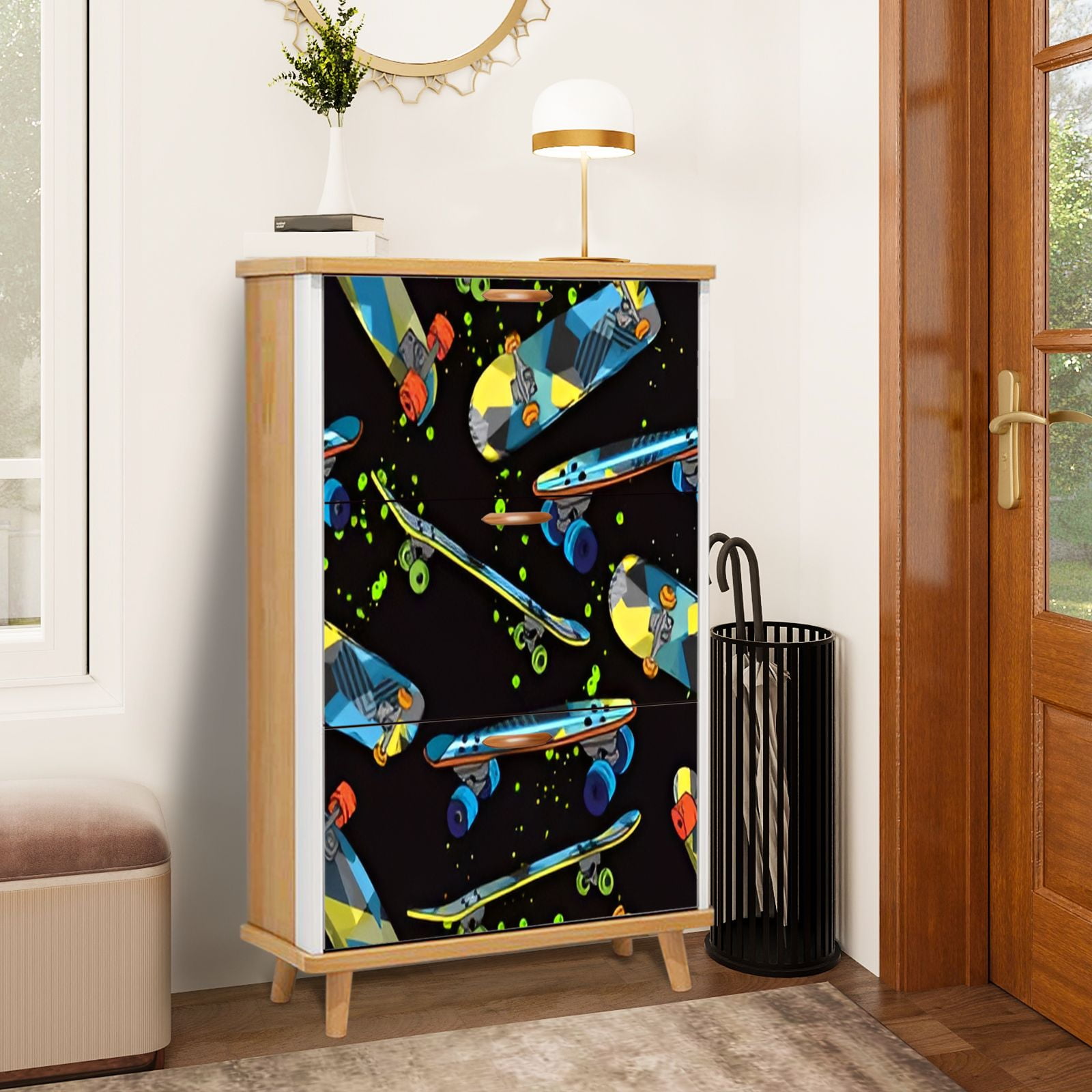 Shoe Storage Cabinet with 3 Flip Drawers for skateboard Seamless bright ...