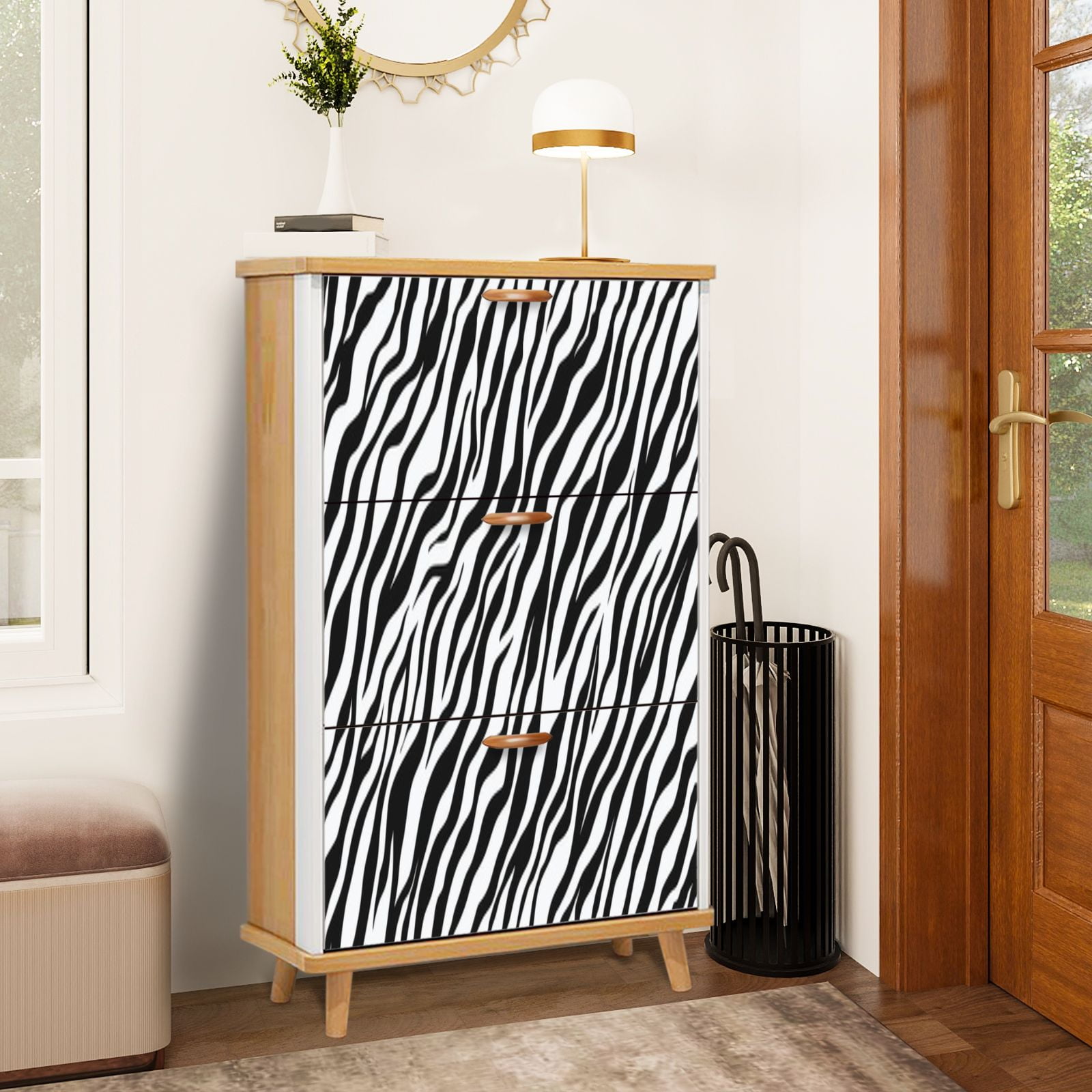 Shoe Storage Cabinet with 3 Flip Drawers for zebra skin texture ...