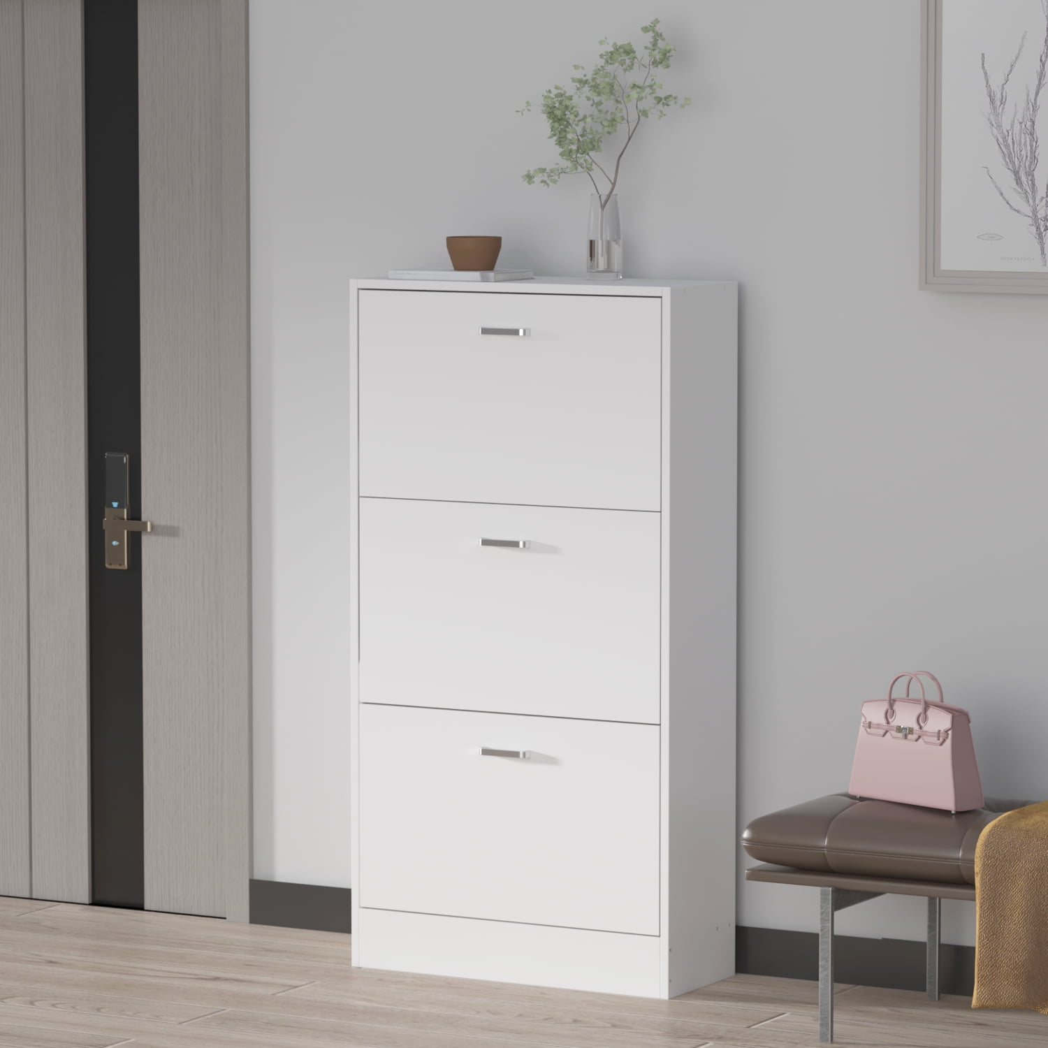 Shoe Storage Cabinet with 3 Large Fold-Out Drawers, 3-Drawer Shoe Rack ...