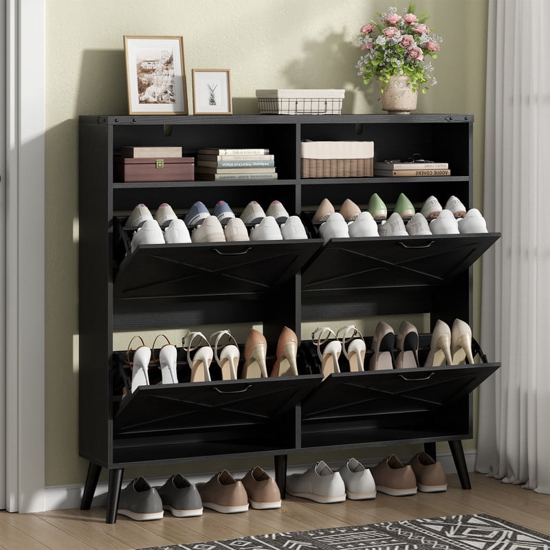 Shoe Storage Cabinet with 4 Flip Drawers, Farmhouse Shoe Cabinet ...