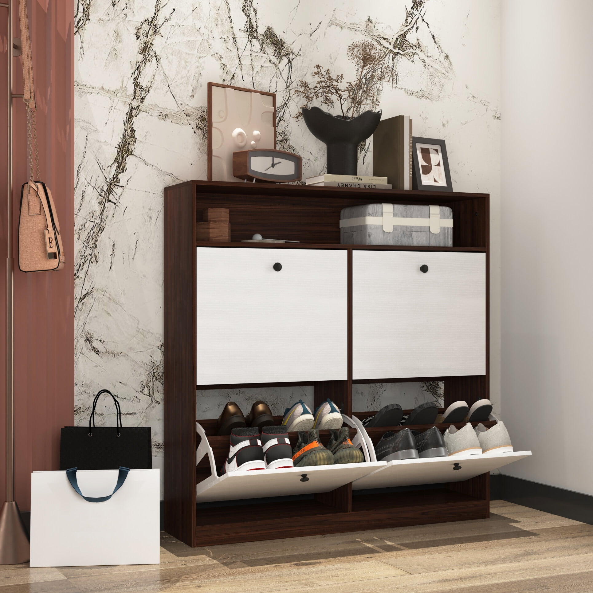 Shoe Storage Cabinet with 4 Flip Drawers, Freestanding Entryway ...