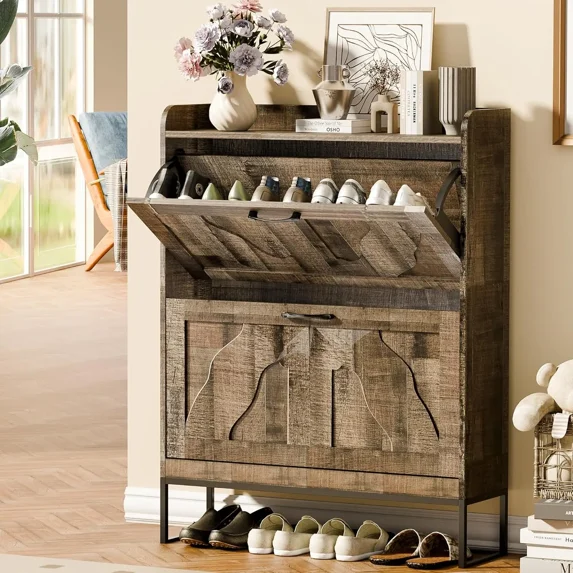 Shoe Storage Cabinet with Flip Drawer, Narrow Shoe Cabinet for Entryway ...