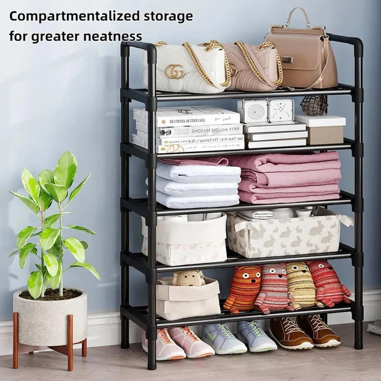 Shoe Storage Organizer 5 Tiers Shoe Rack Black Free Standing Shoe Shelf ...